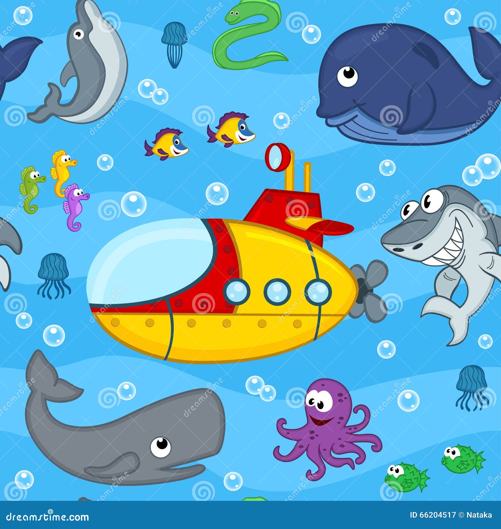 Undersea World With Island And Sailing Ship Cartoon Vector ...