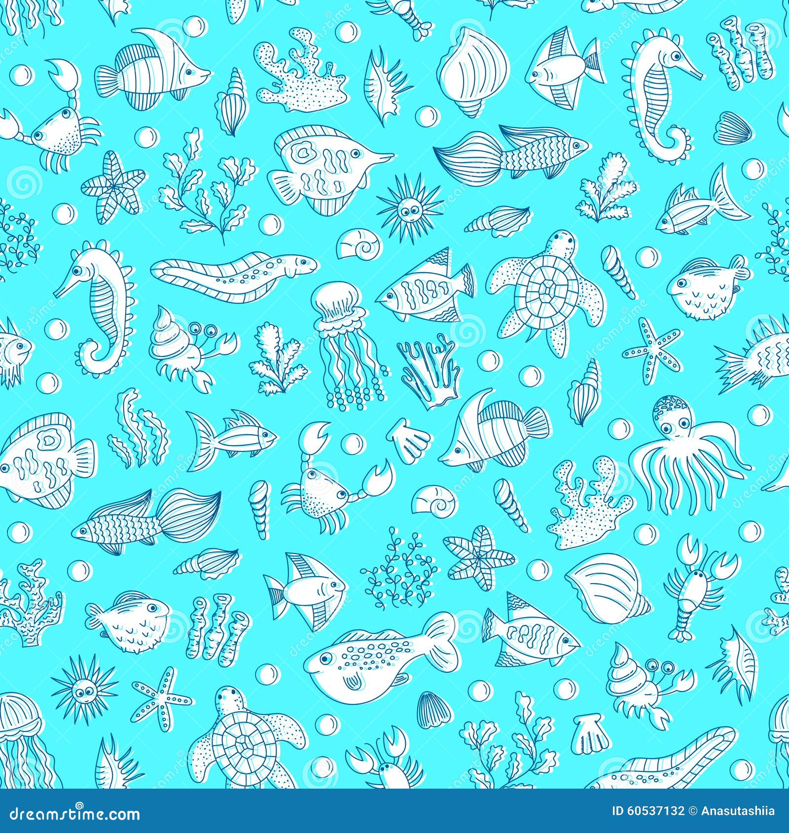 Seamless Pattern with Underwater Animals Stock Vector - Illustration of ...