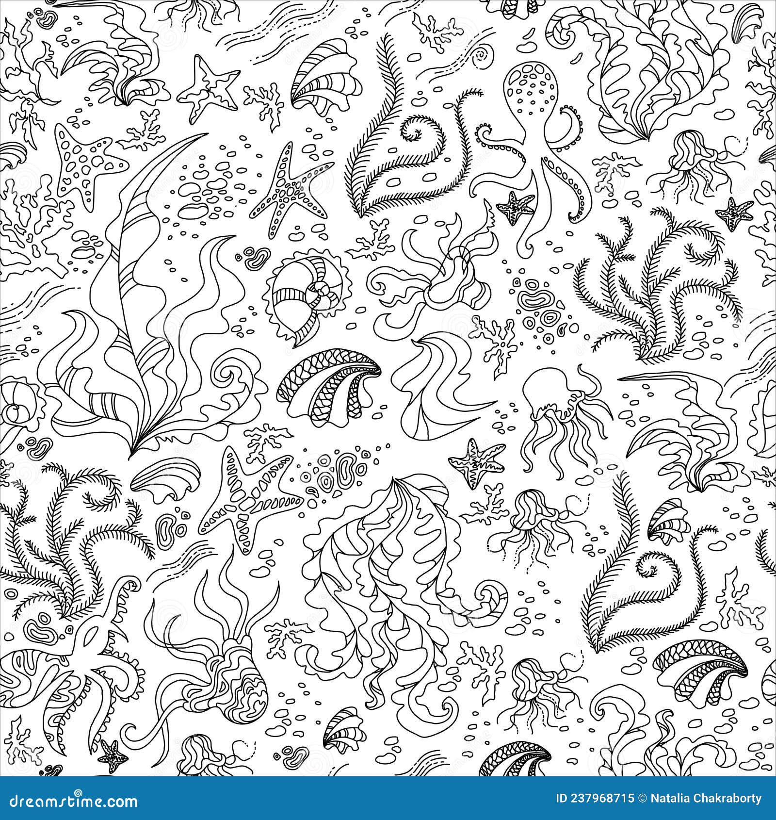 Seamless Pattern with Underwater Doodle Illustration Stock Vector ...