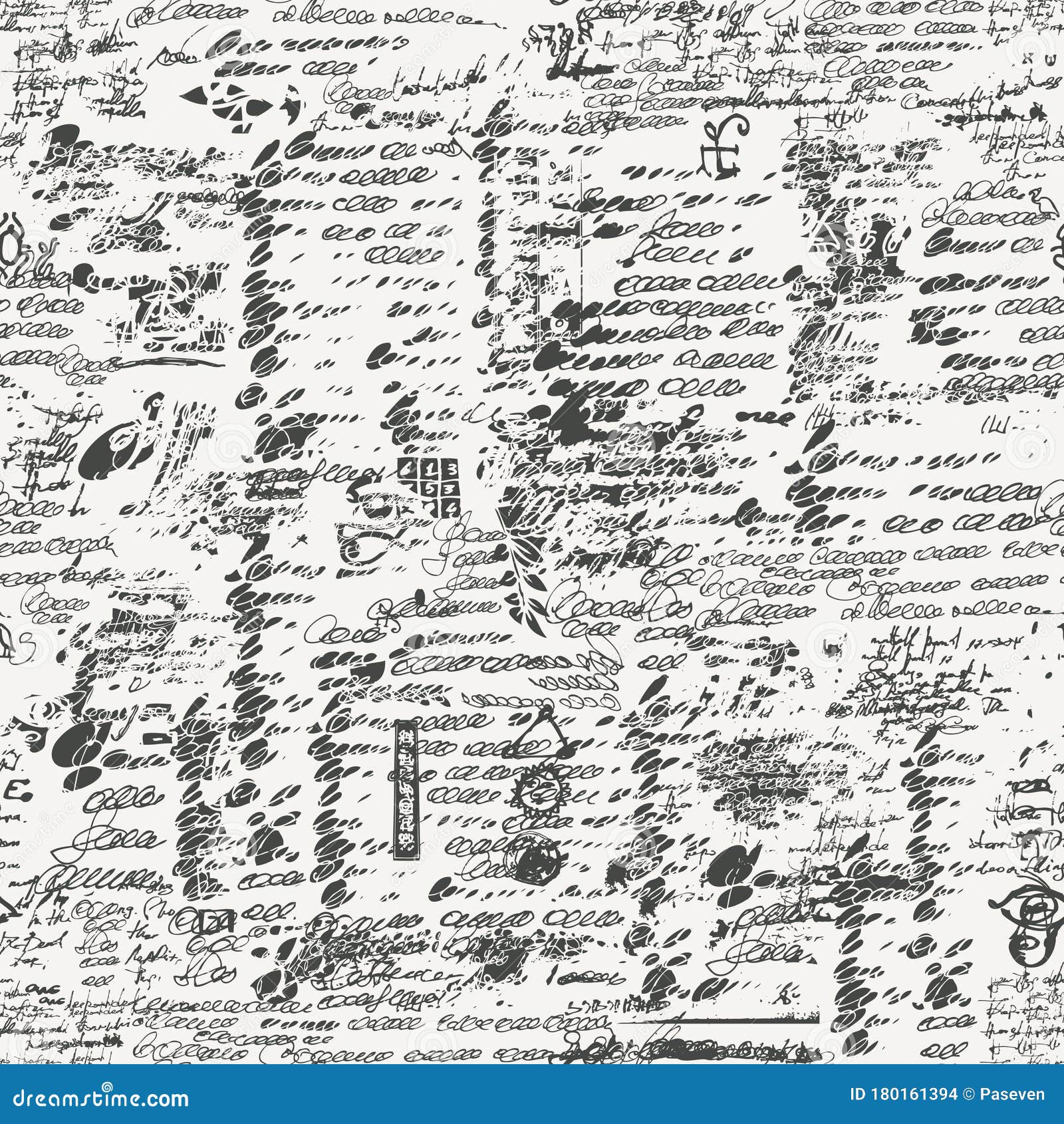 Seamless Pattern With Unreadable Handwritten Notes Vector Illustration ...