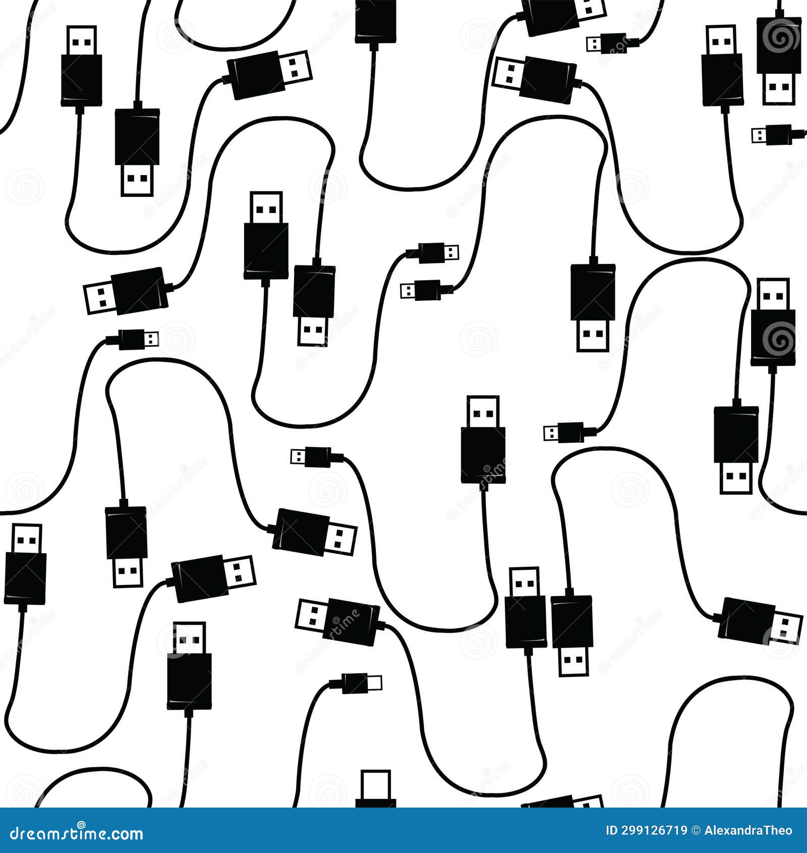 Seamless Pattern with USB Type a and Type B and Cable Stock ...
