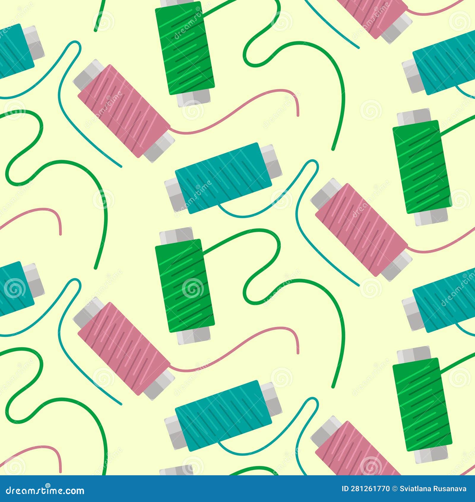 Seamless Pattern Using Sewing Thread. Reels with Threads in Retro Style ...