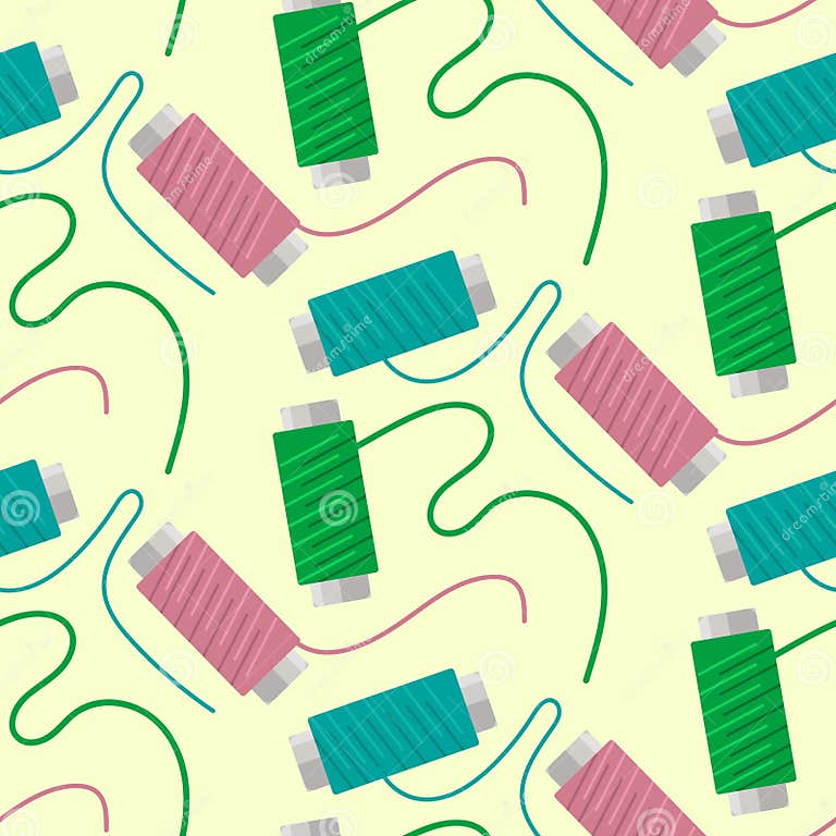 Seamless Pattern Using Sewing Thread. Reels with Threads in Retro Style ...