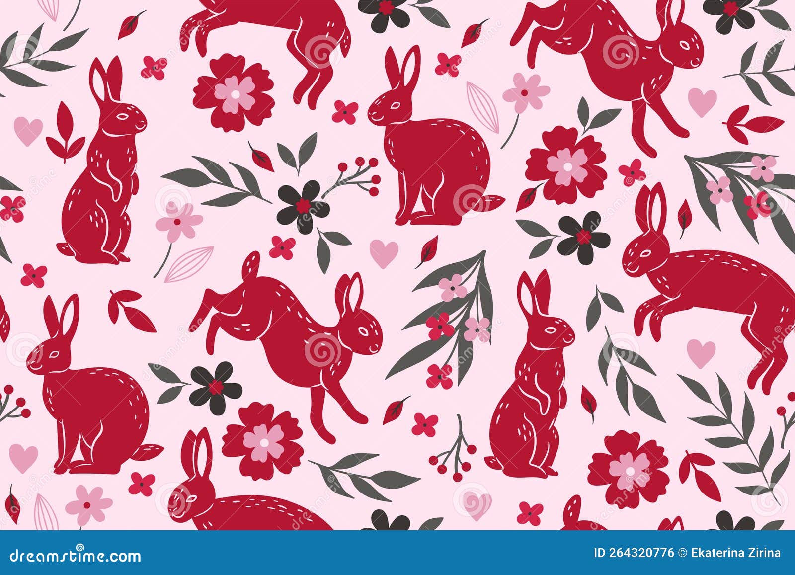 Seamless Pattern for Valentine S Day with Rabbits and Flowers. Vector Graphics Stock Vector ...