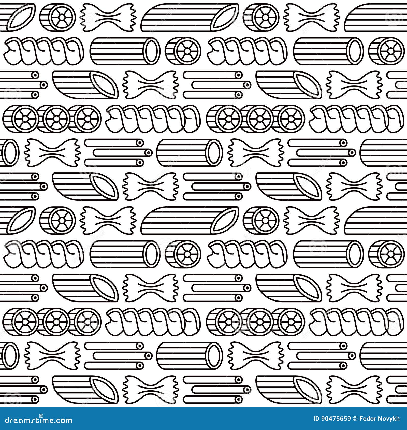 Seamless Pattern with Varieties of Pasta Stock Vector - Illustration of ...