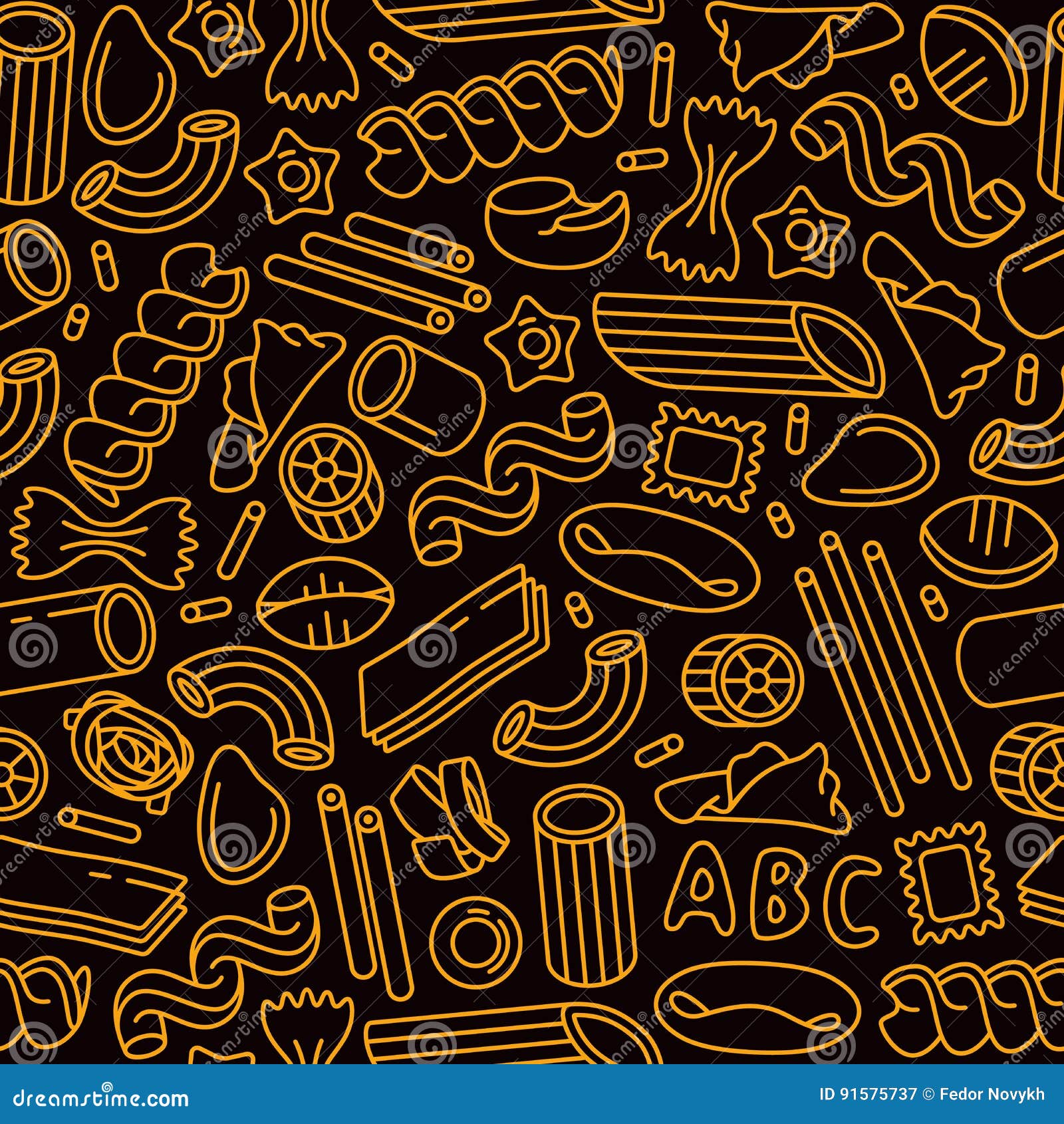 Seamless Pattern with Varieties of Pasta Stock Vector - Illustration of ...