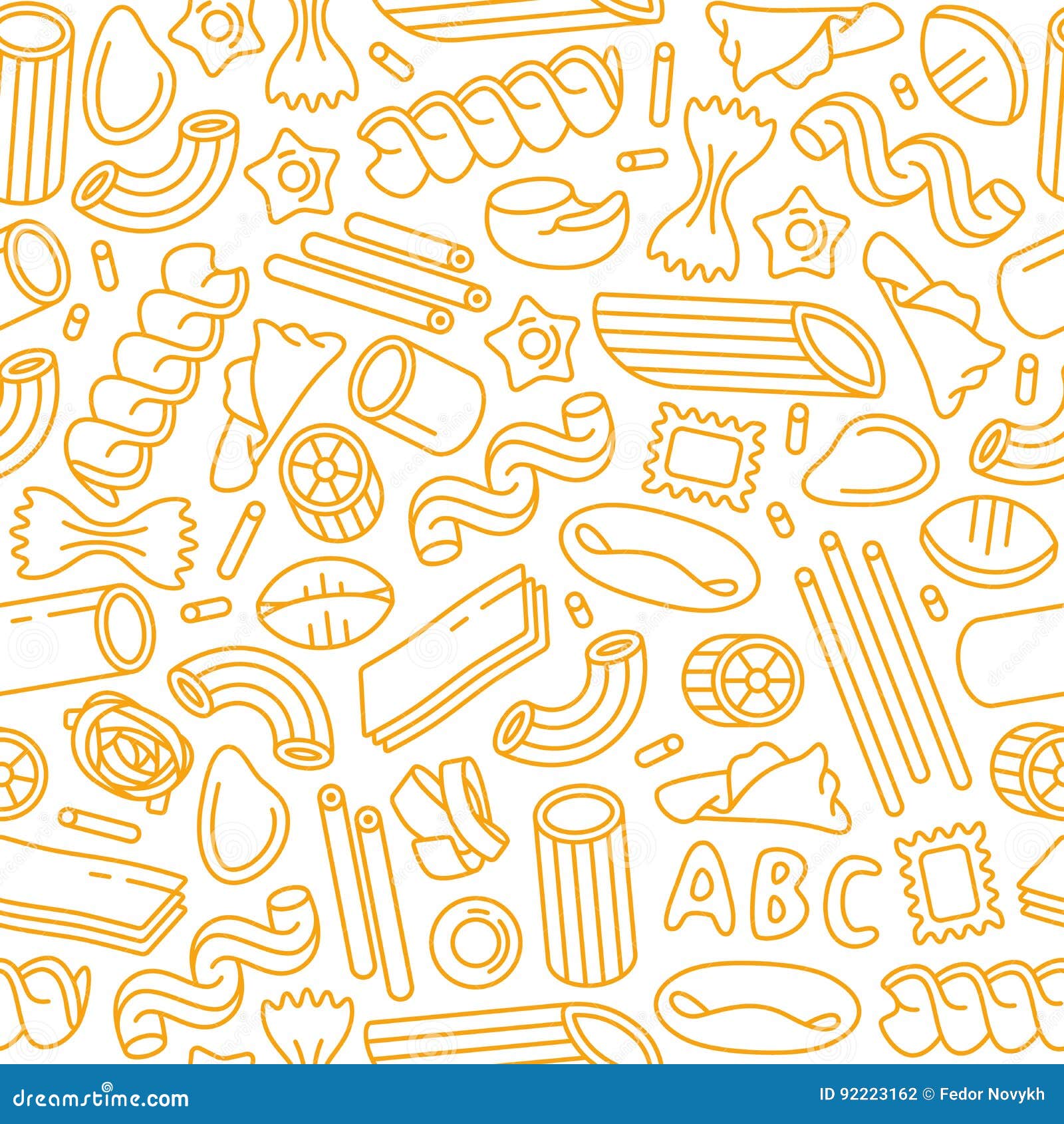Seamless Pattern with Varieties of Pasta Stock Vector - Illustration of ...