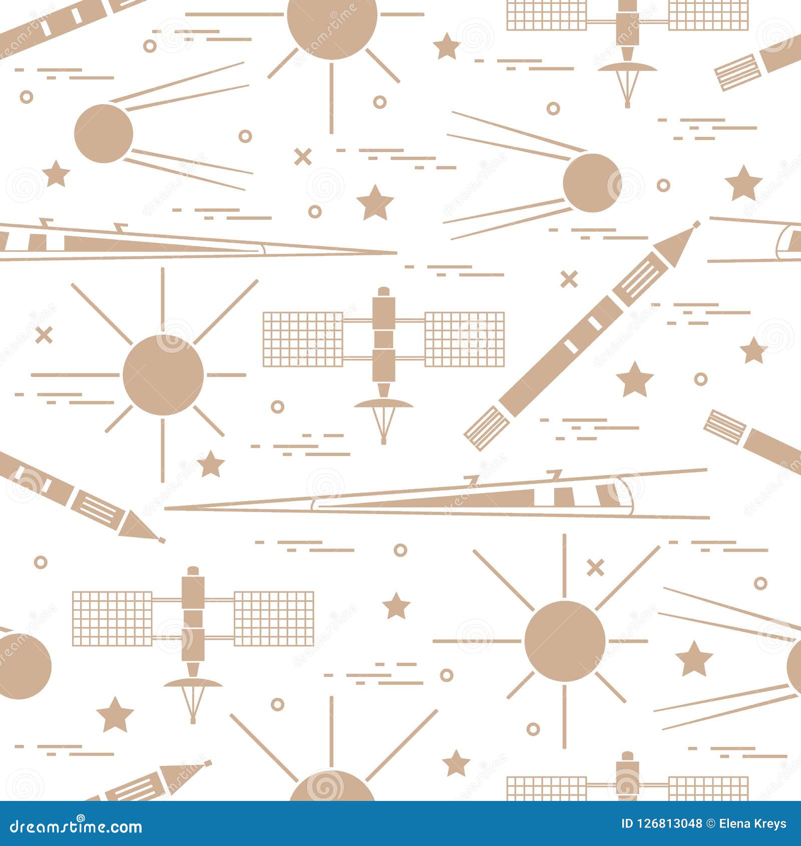 Seamless Pattern with Variety Space Exploration Elements. Stock Vector ...