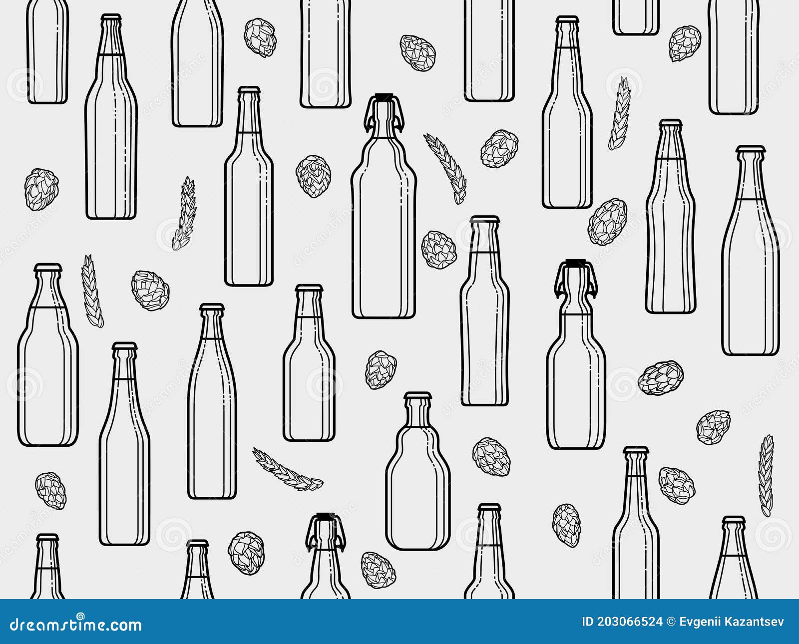 Seamless Pattern. Various Beer Bottles and Hops Stock Vector ...