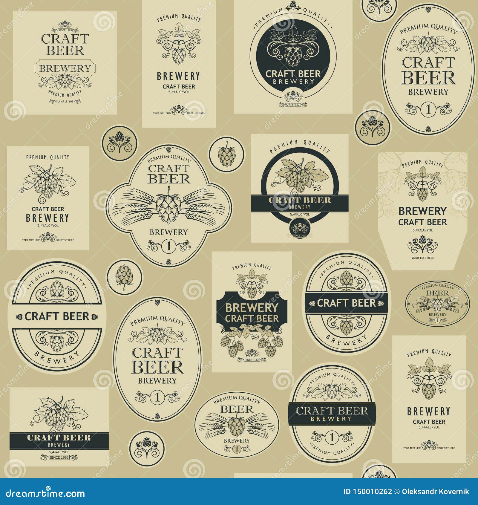 Seamless Pattern with Beer Labels Stock Vector - Illustration of light ...