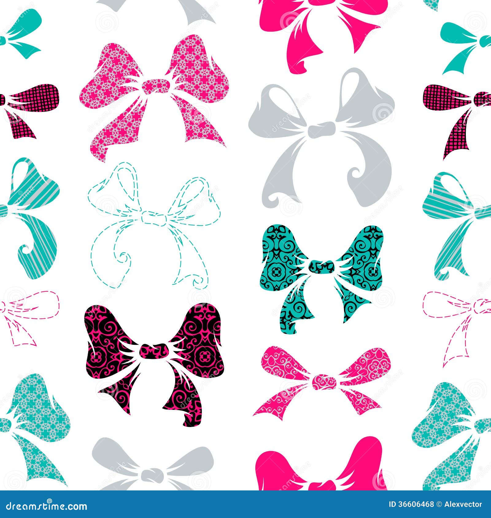 Seamless Pattern of Various Bows Stock Vector - Illustration of grey ...