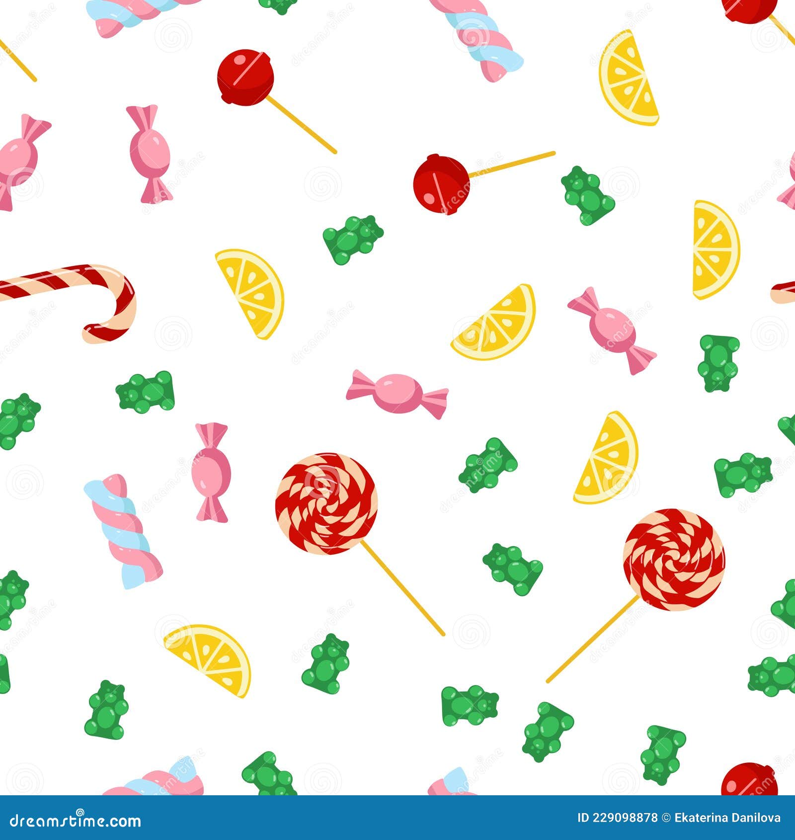 Seamless Pattern with Various Candies. Cute Sweets. Cartoon Style Stock ...