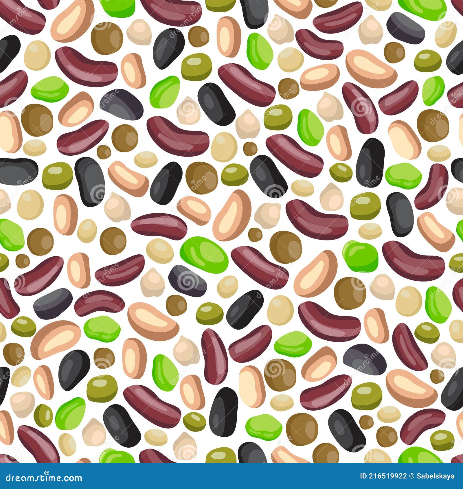Seamless Pattern with Various Colorful Kidney Beans, Flat Vector ...