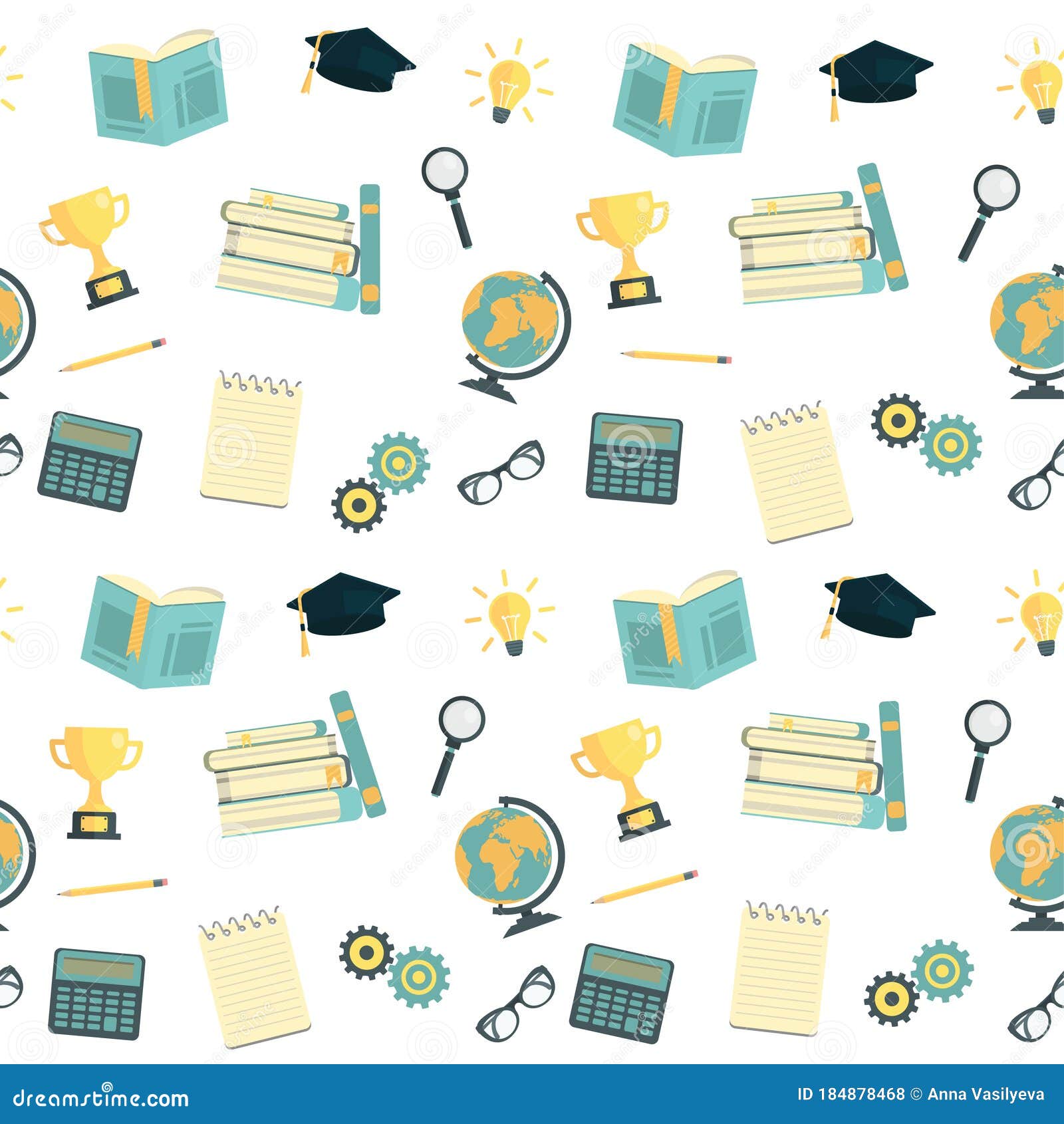 Seamless Pattern with Various Education Elements in Flat Style. Stock ...
