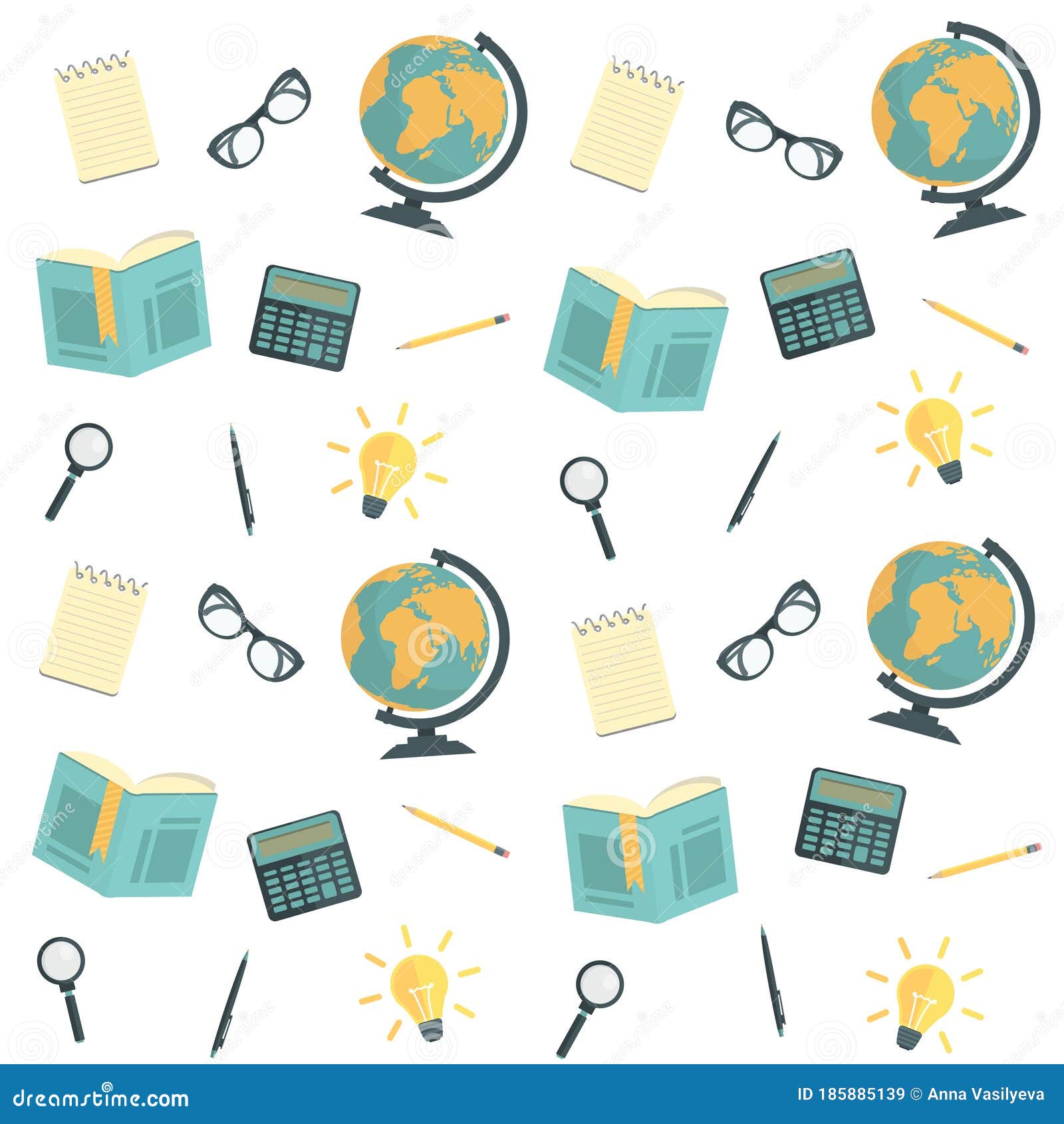 Seamless Pattern with Various Education Elements in Flat Style. Stock ...