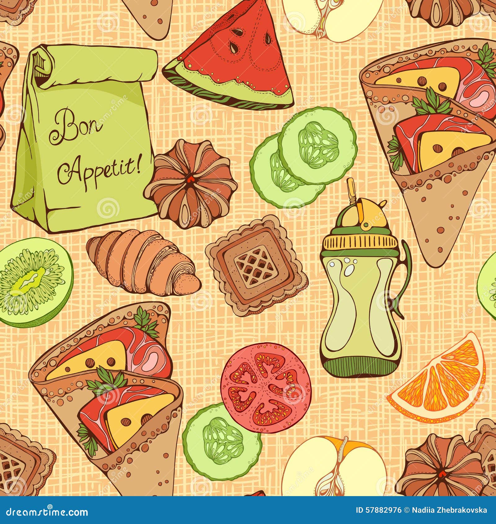 Seamless Pattern of Various Food Items Stock Vector - Illustration of ...