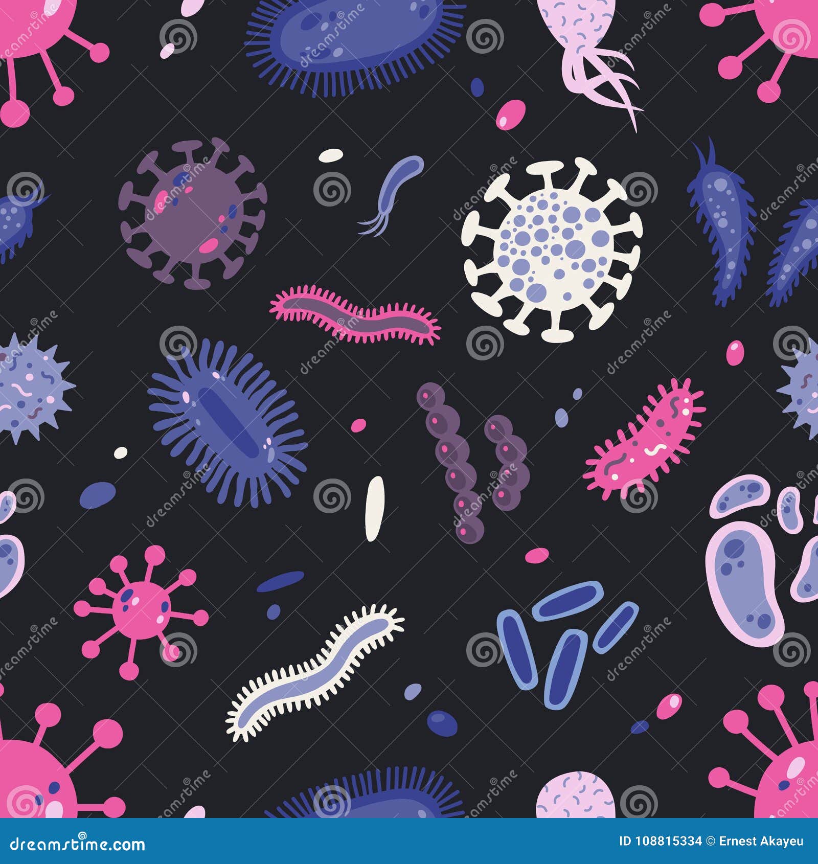 Various Microorganisms On Colorful Gradient Background Pattern ...