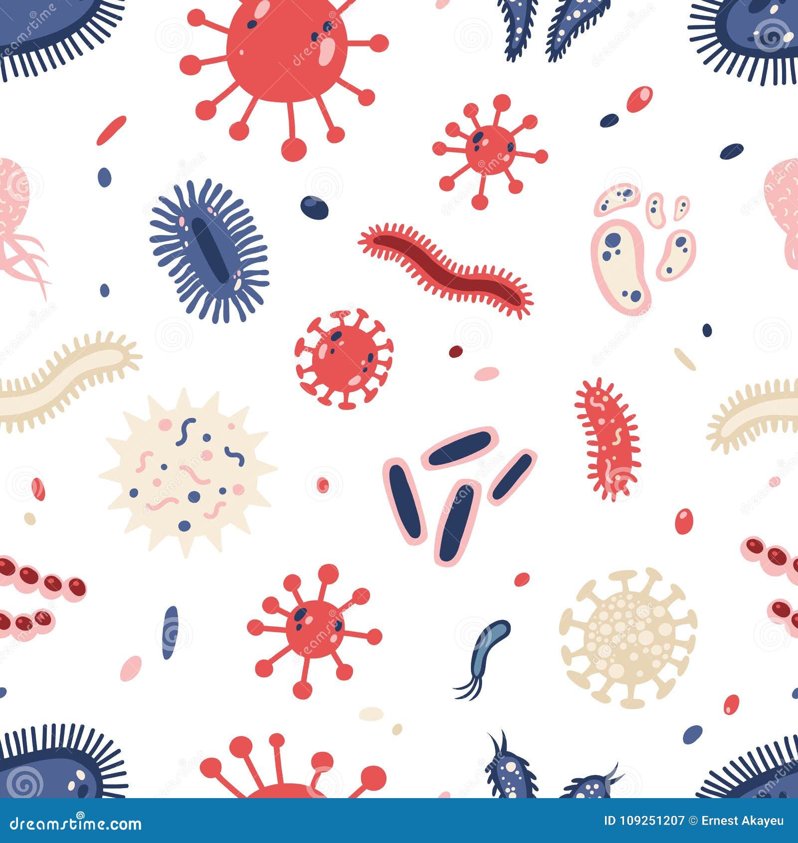 Seamless Pattern with Various Microorganisms on White Background ...
