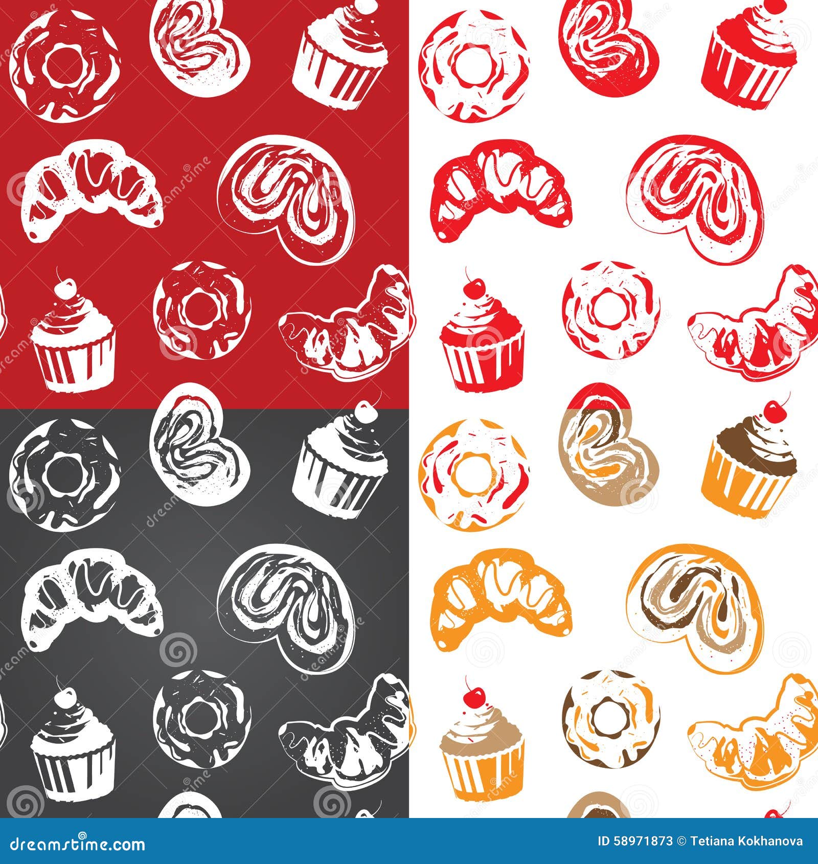 Seamless Pattern with Various Pastries Stock Vector - Illustration of ...