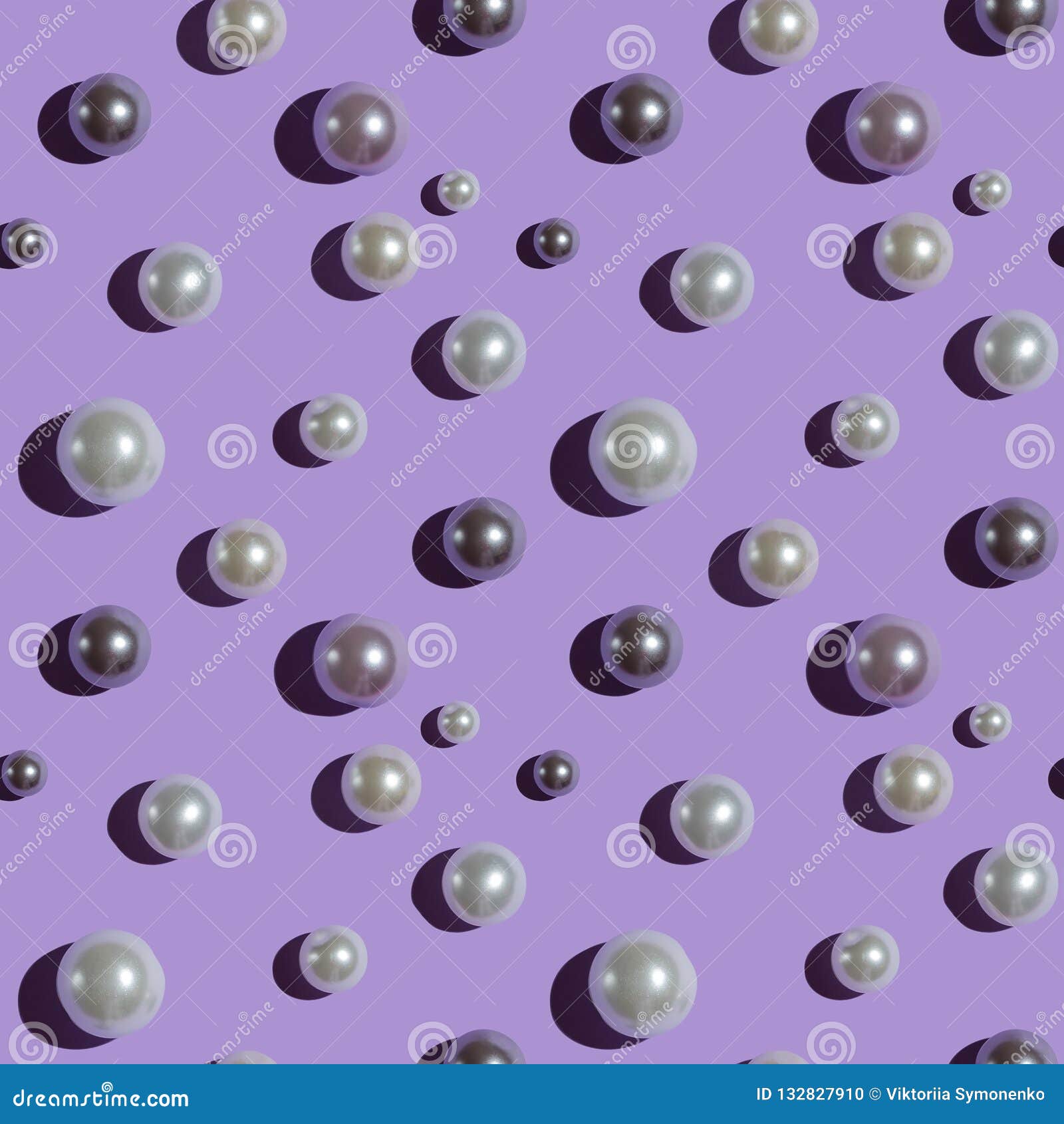 Seamless Pattern of Various Pearls on Purple Background. Stock ...