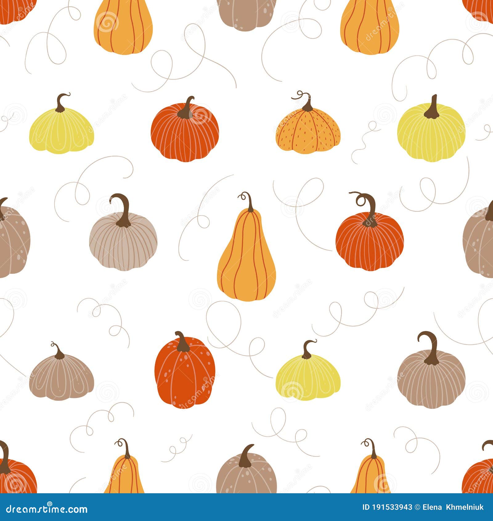 Seamless Pattern. Various Pumpkins in Doodle Style on a White ...
