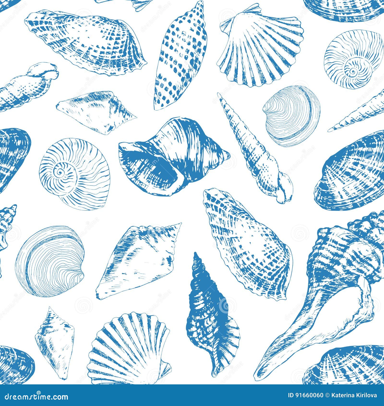 Seamless Pattern with Various Sea Shells Stock Vector - Illustration of ...