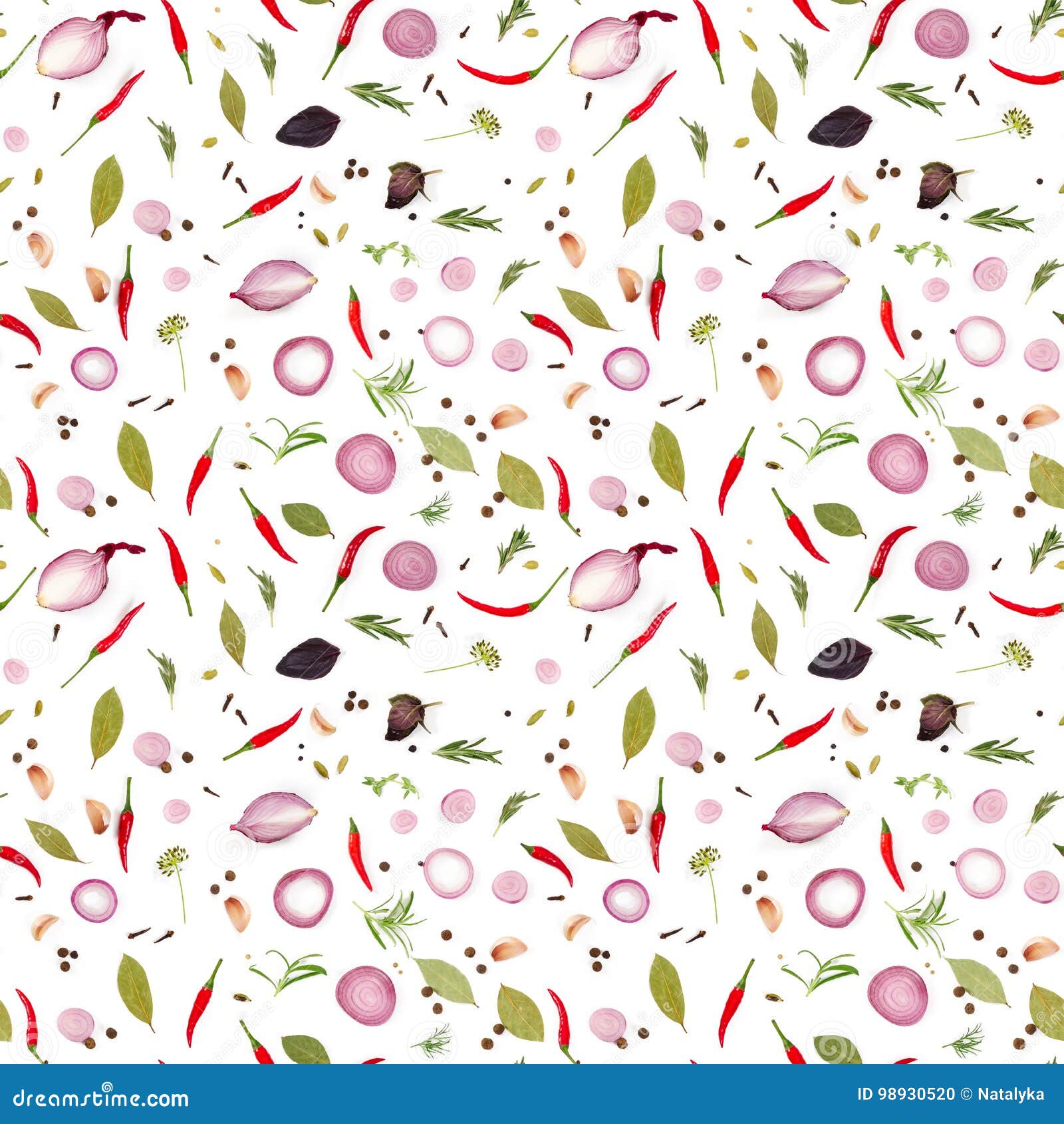 Seamless Pattern with Various Spices and Herbs Stock Illustration ...