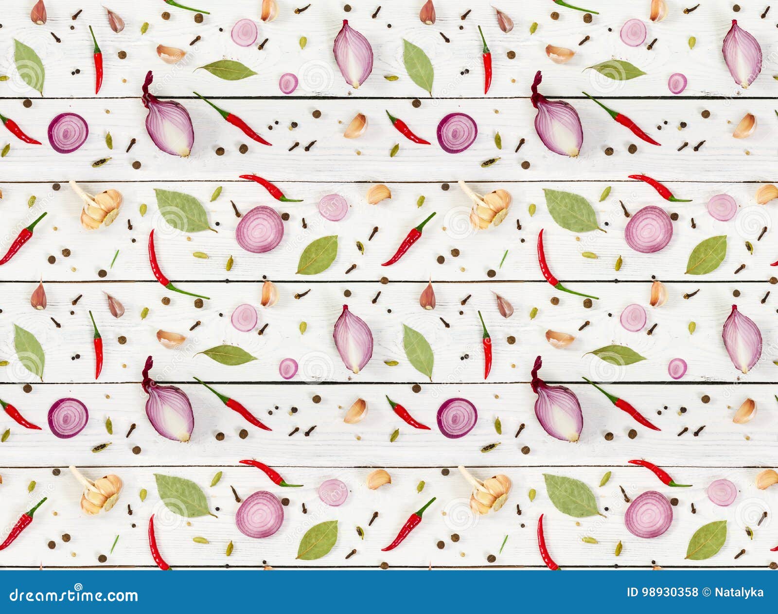 Seamless Pattern with Various Spices on Wooden Background. Stock Photo ...