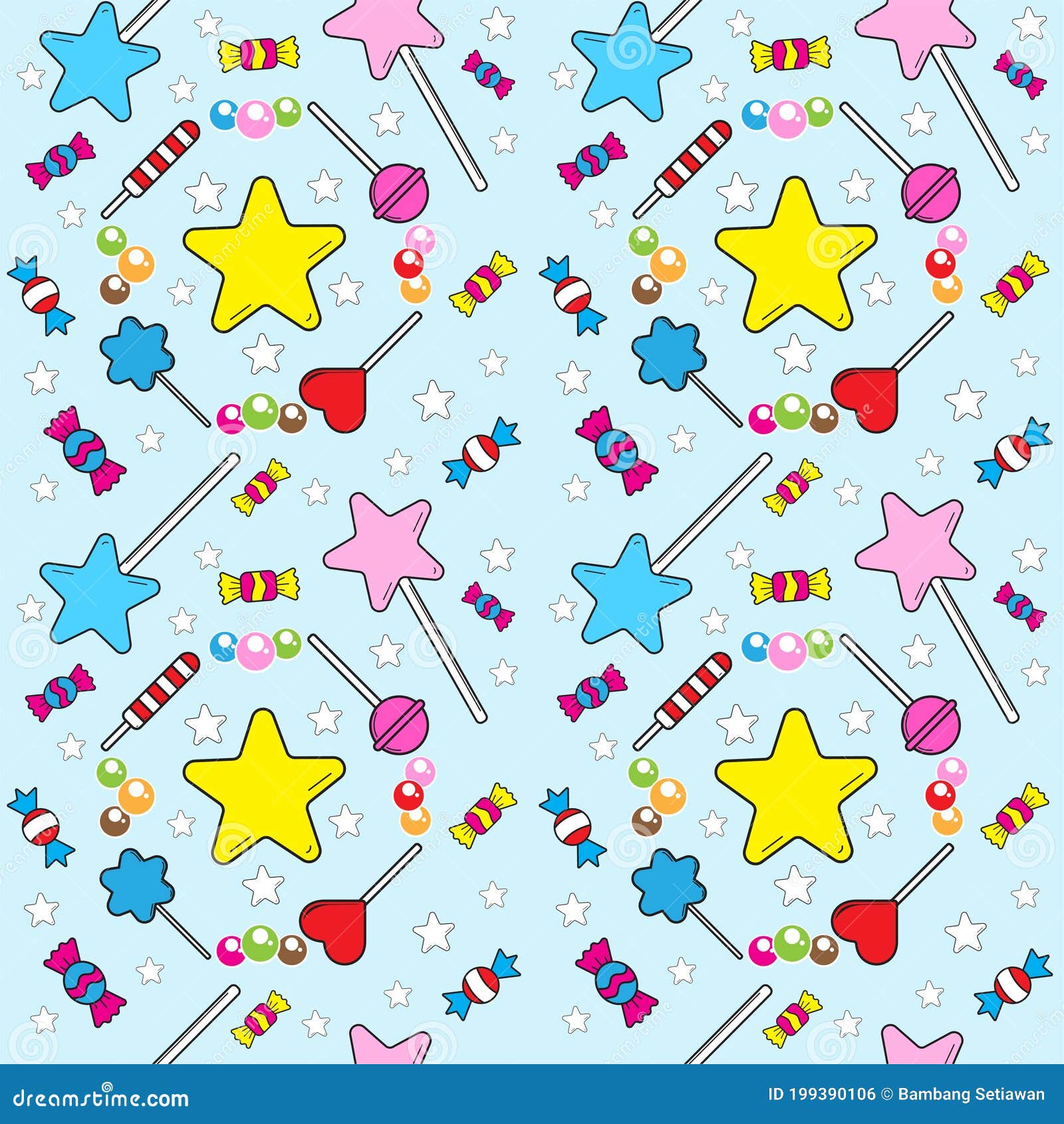 Seamless Pattern with Various Sweet Candies Element on Light Blue Color ...