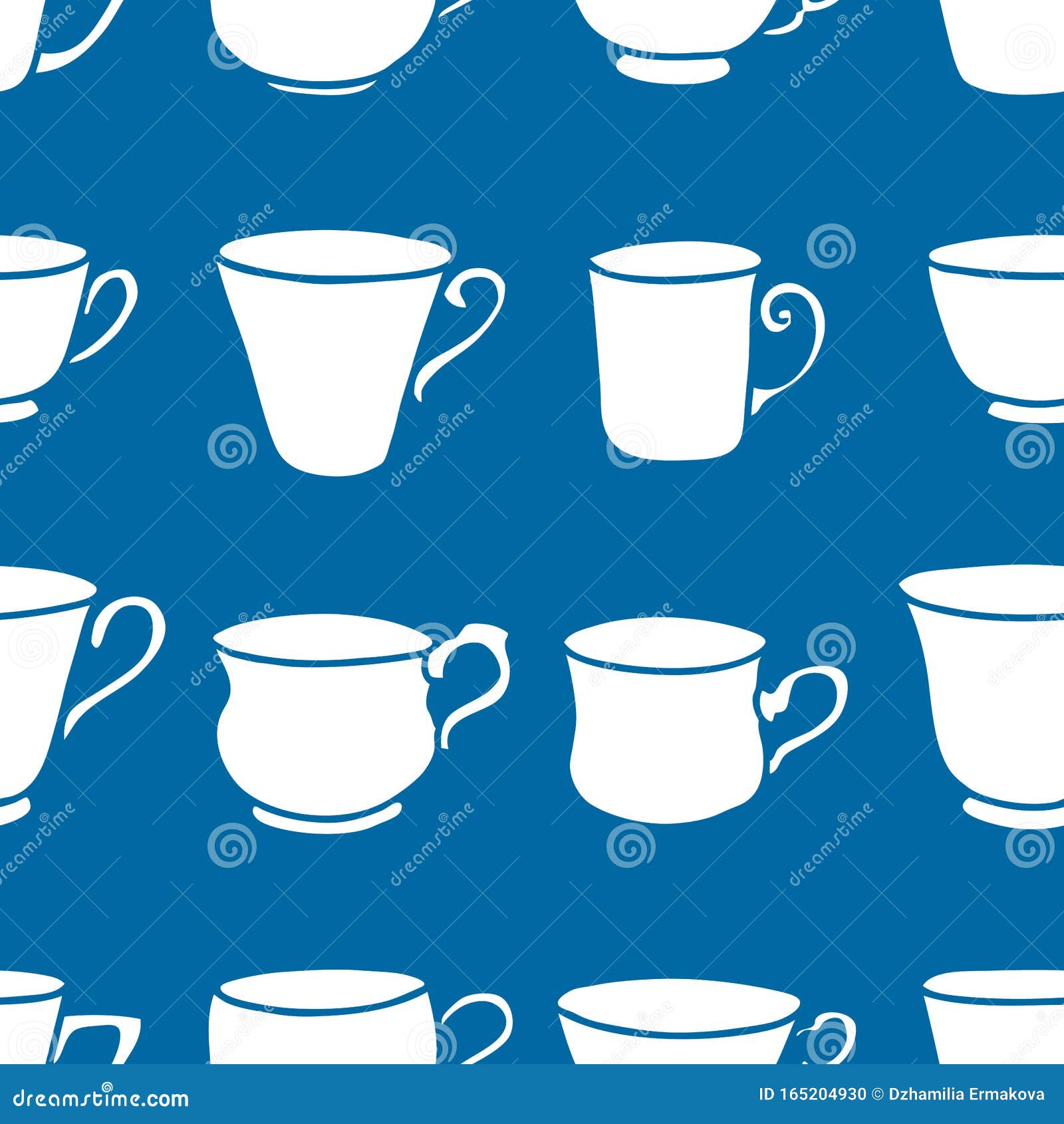 Seamless Pattern of Various Tea Cups Silhouettes Stock Vector ...