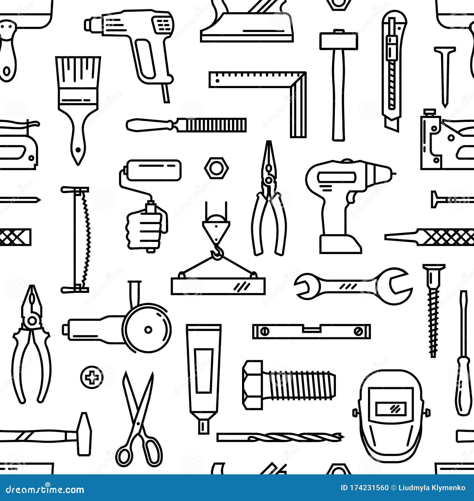 A Seamless Pattern of Various Tools for Construction Stock Vector ...