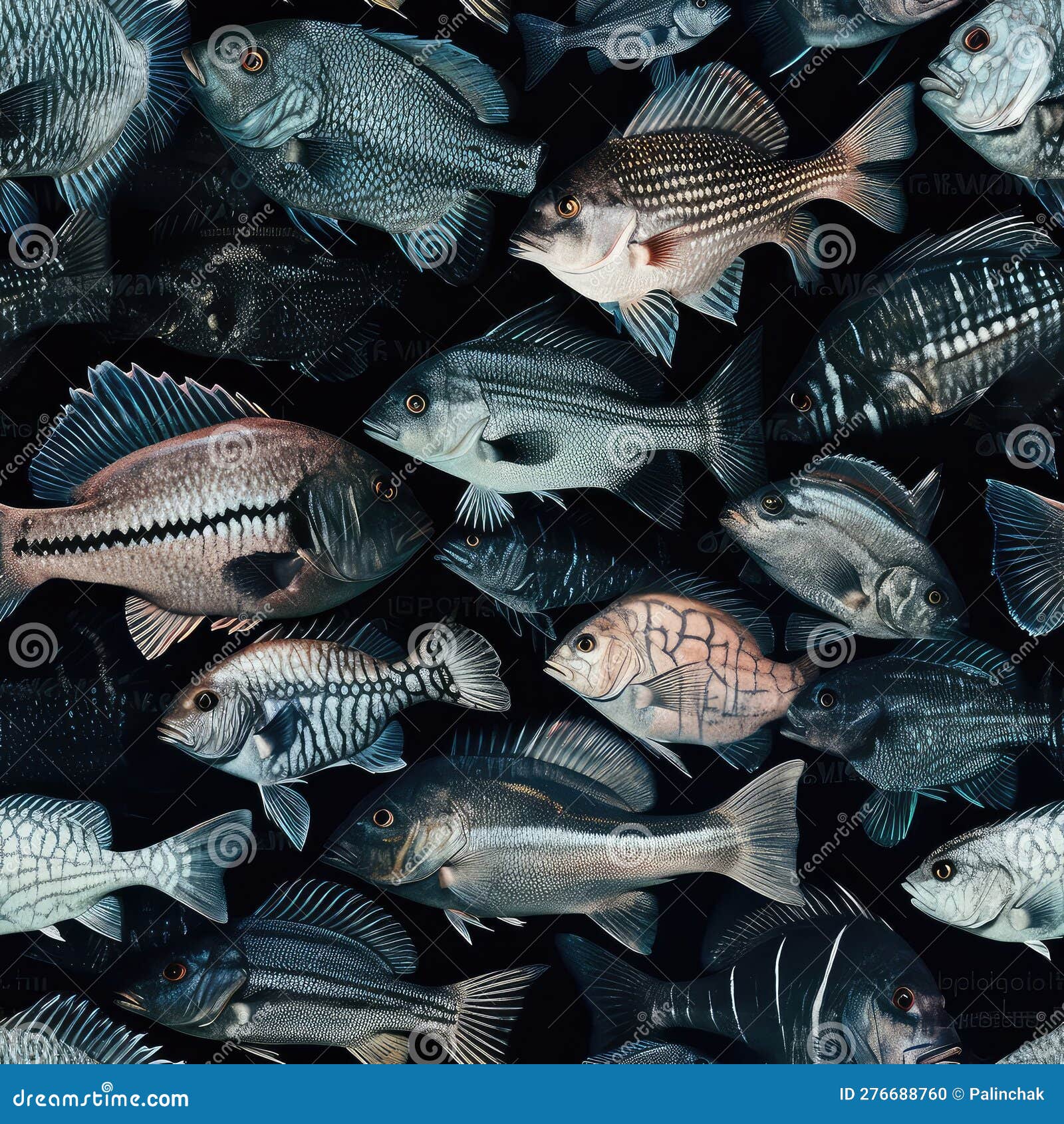 Seamless Pattern of Various Types of Sea Fish. AI Generated Stock ...