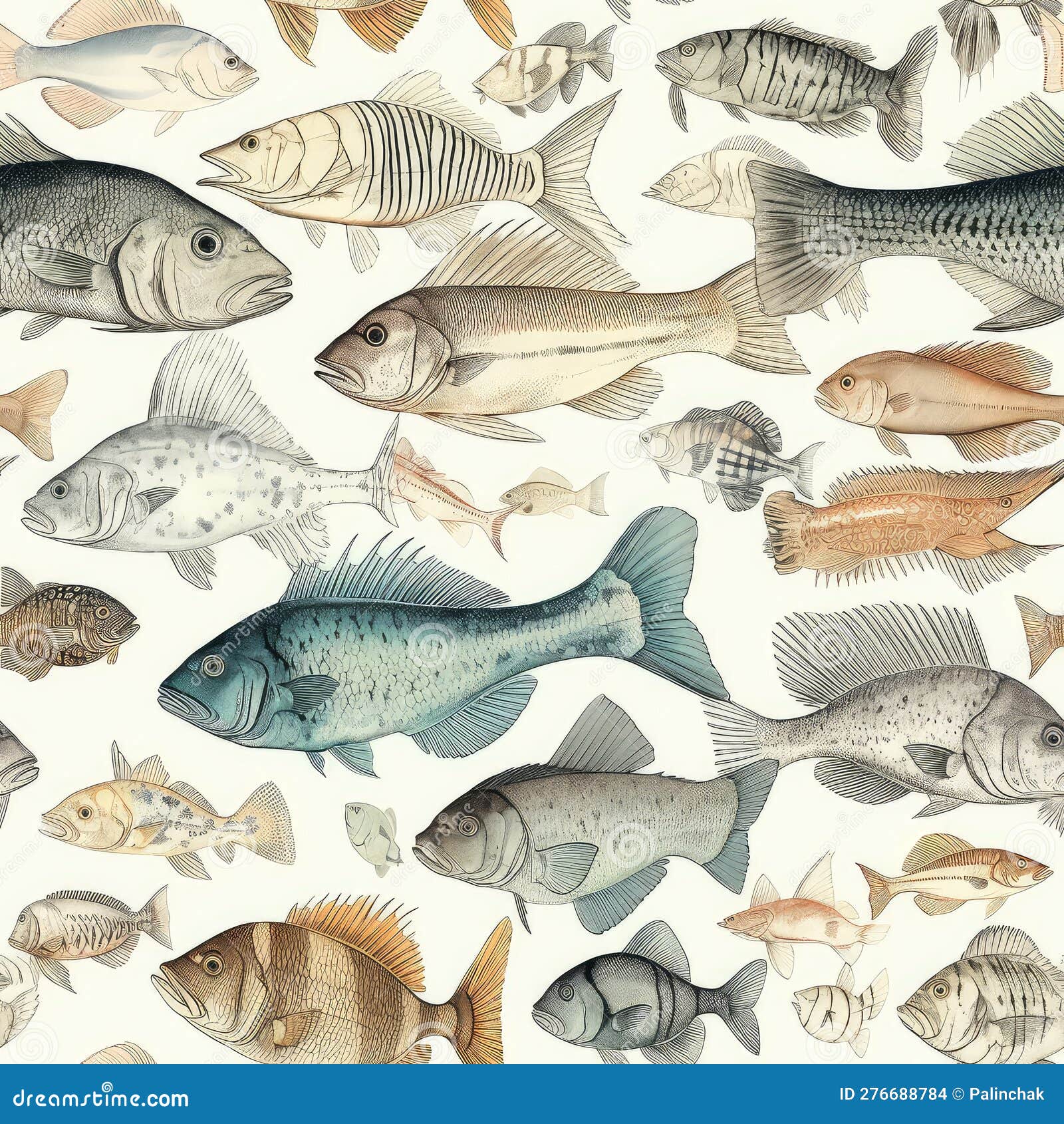Seamless Pattern of Various Types of Sea Fish. AI Generated Stock ...