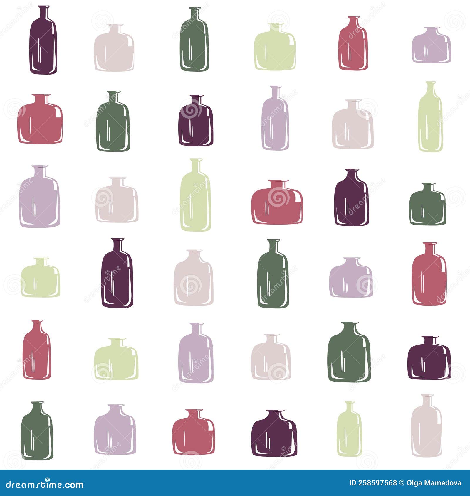 Seamless Pattern with Vases of Different Shapes and Sizes. Colored Flat ...