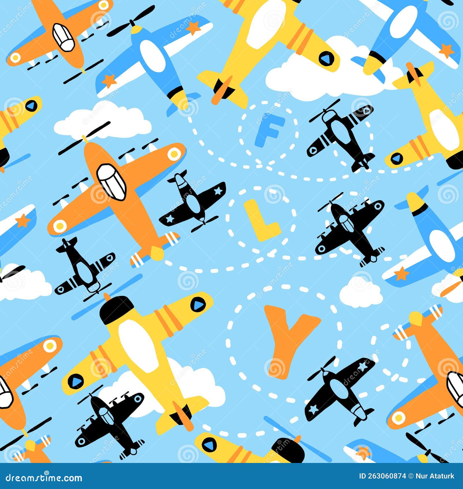 Seamless Pattern Vector of Airplane Cartoon, Flight Elements ...