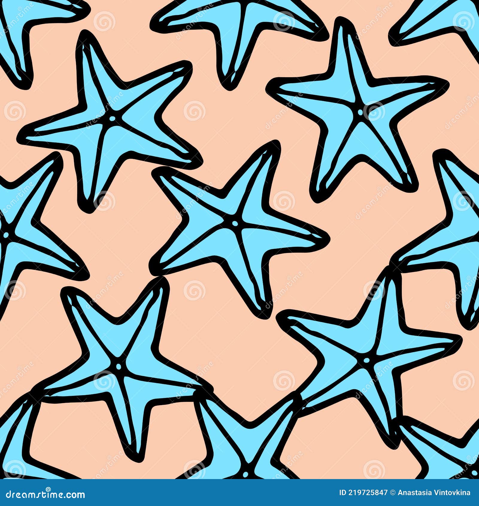 Seamless Pattern Vector Blue Starfish on Light Pink Background, Great ...