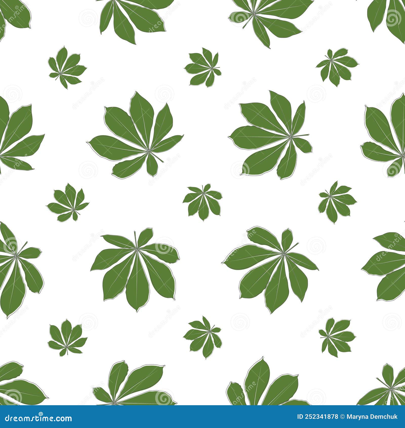 Seamless Pattern of Vector Chestnut Leaf Outline. Simple Outline ...