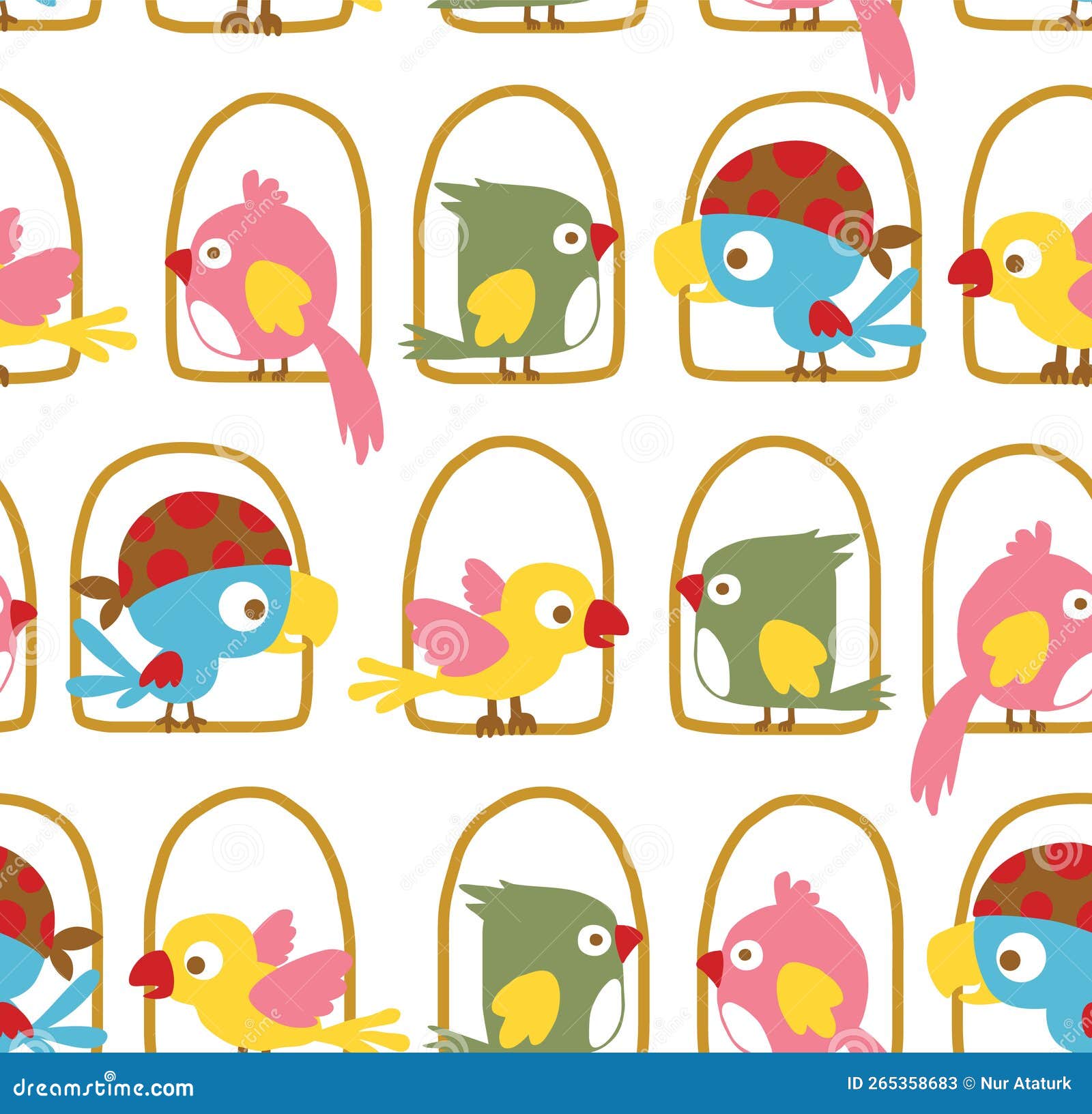 Seamless Pattern Vector of Colorful Funny Birds Cartoon Perch on Birds ...