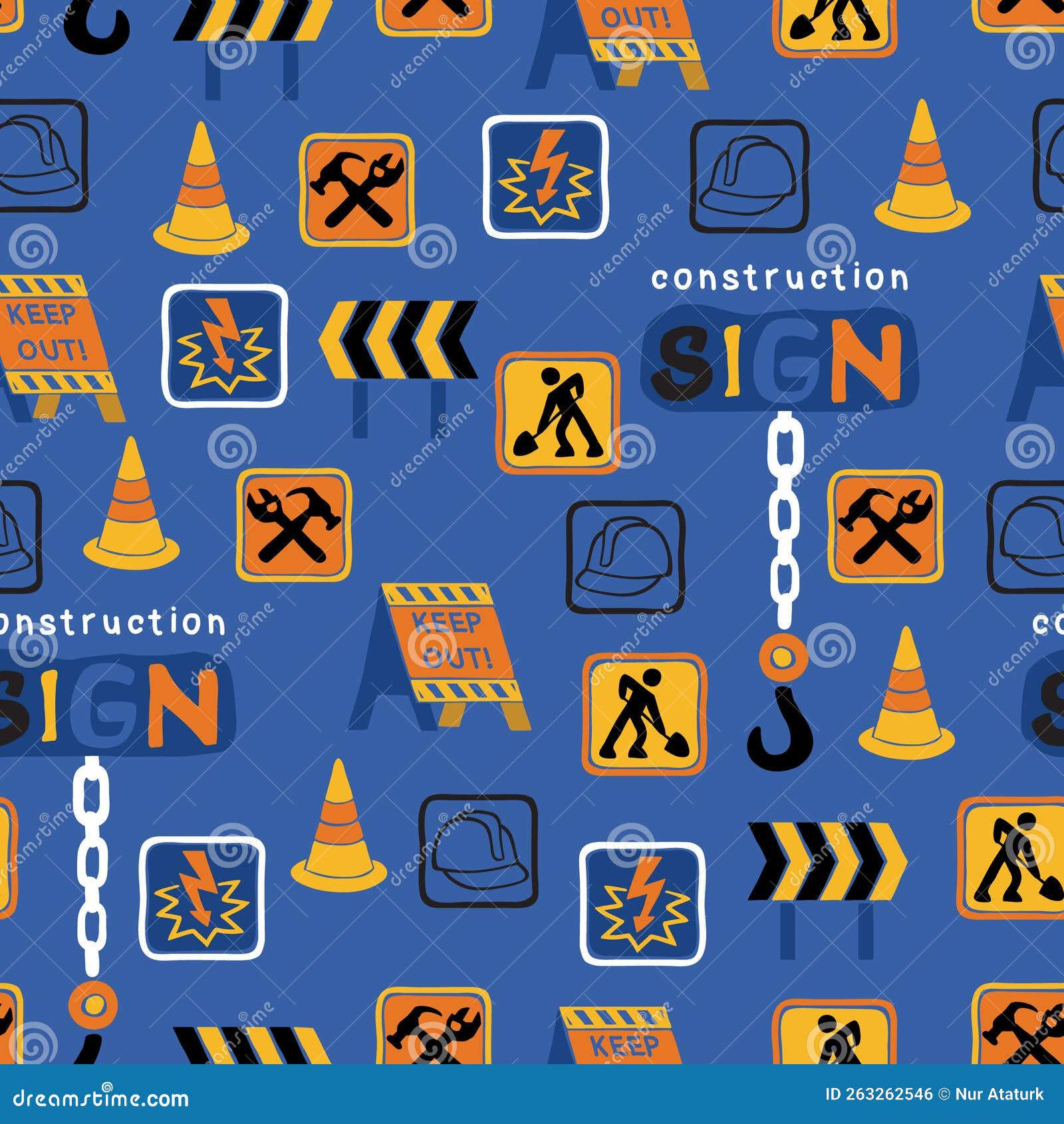 Seamless Pattern Vector of Construction Signs, Construction Elements ...