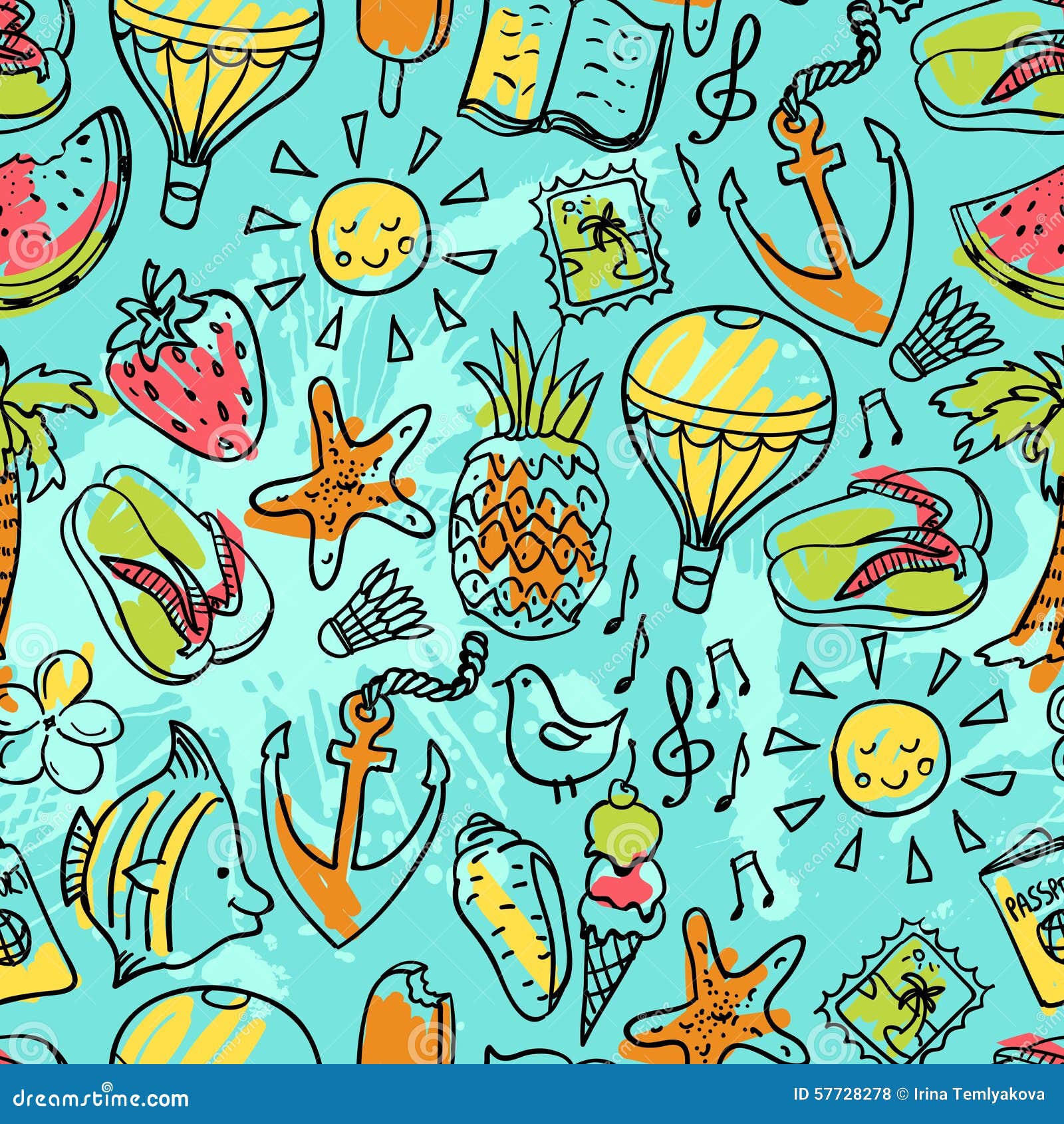 Doodle Set Of Summer Holiday Hand Drawing Vector Illustration ...