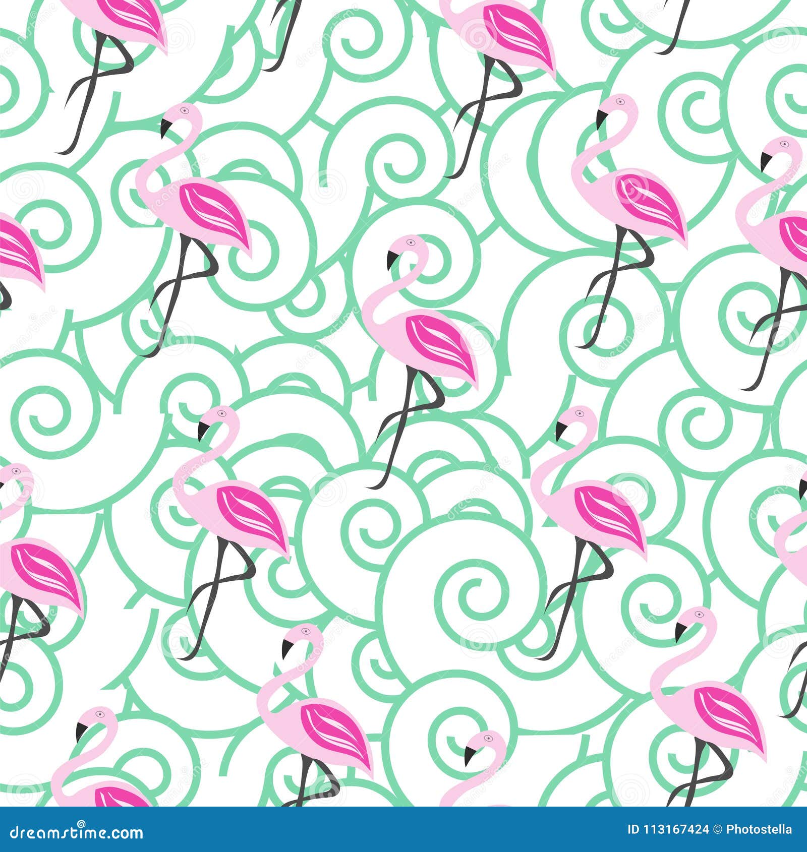 Seamless Pattern Vector with Flamingo and Abstract Green Circles Stock ...