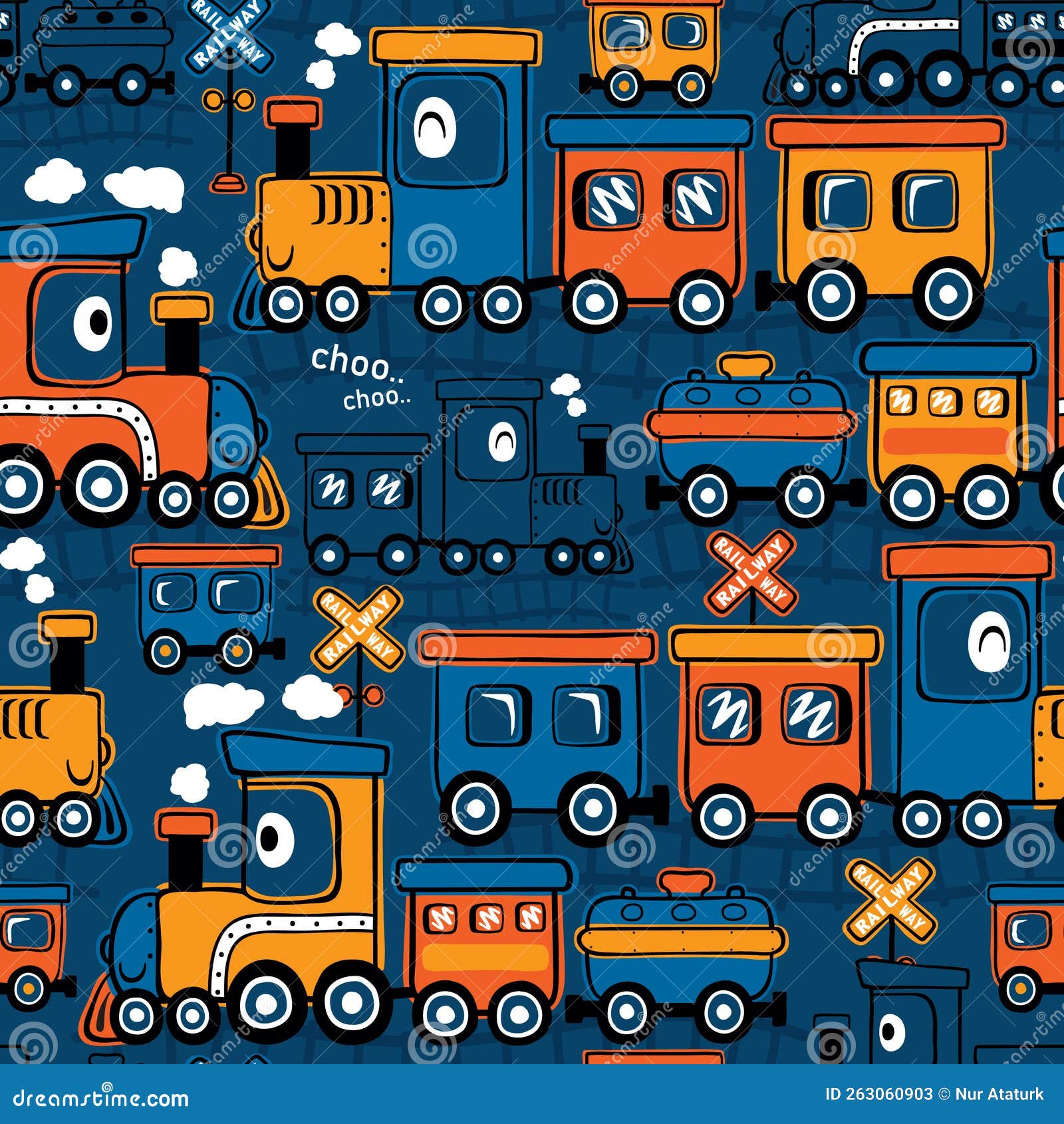Cartoon Railway And Train. Set Of Cartoon Trains. Vector Illustration ...