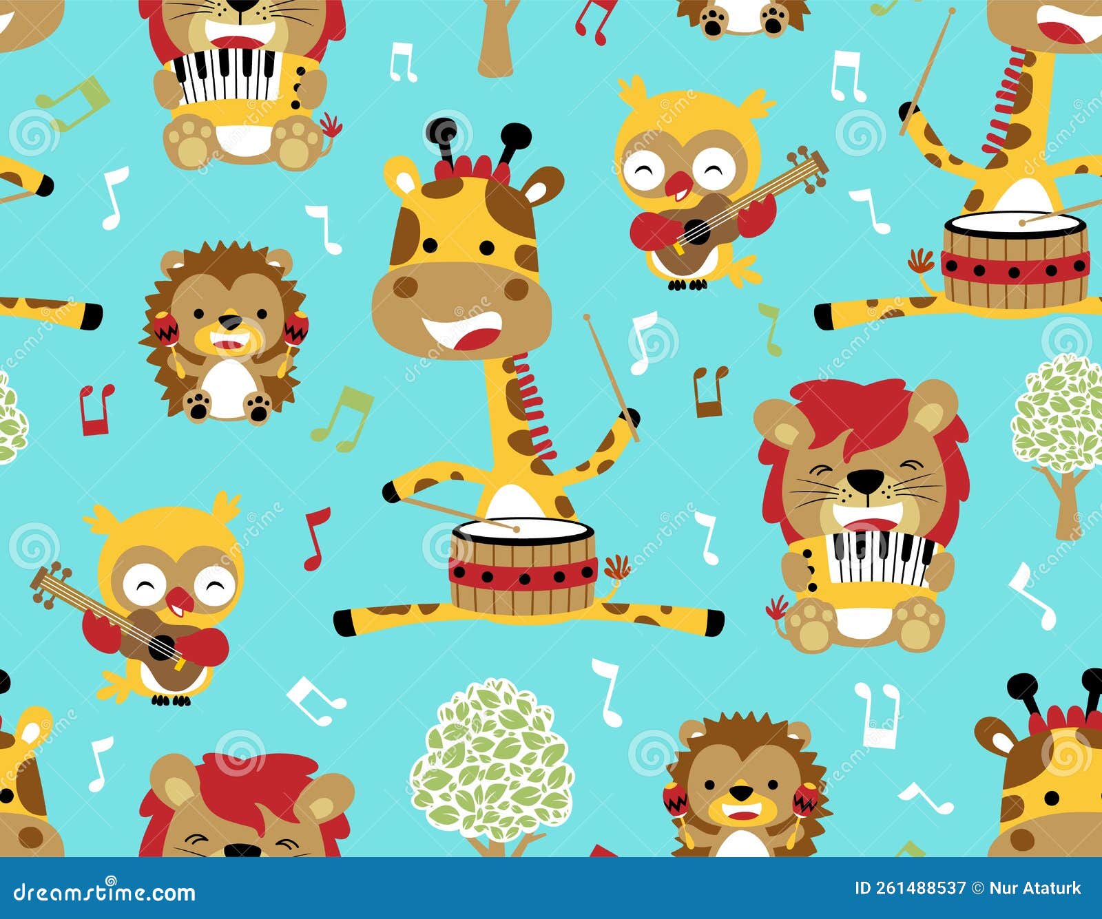 Seamless Pattern Vector with Group of Animals Cartoon Playing Music ...