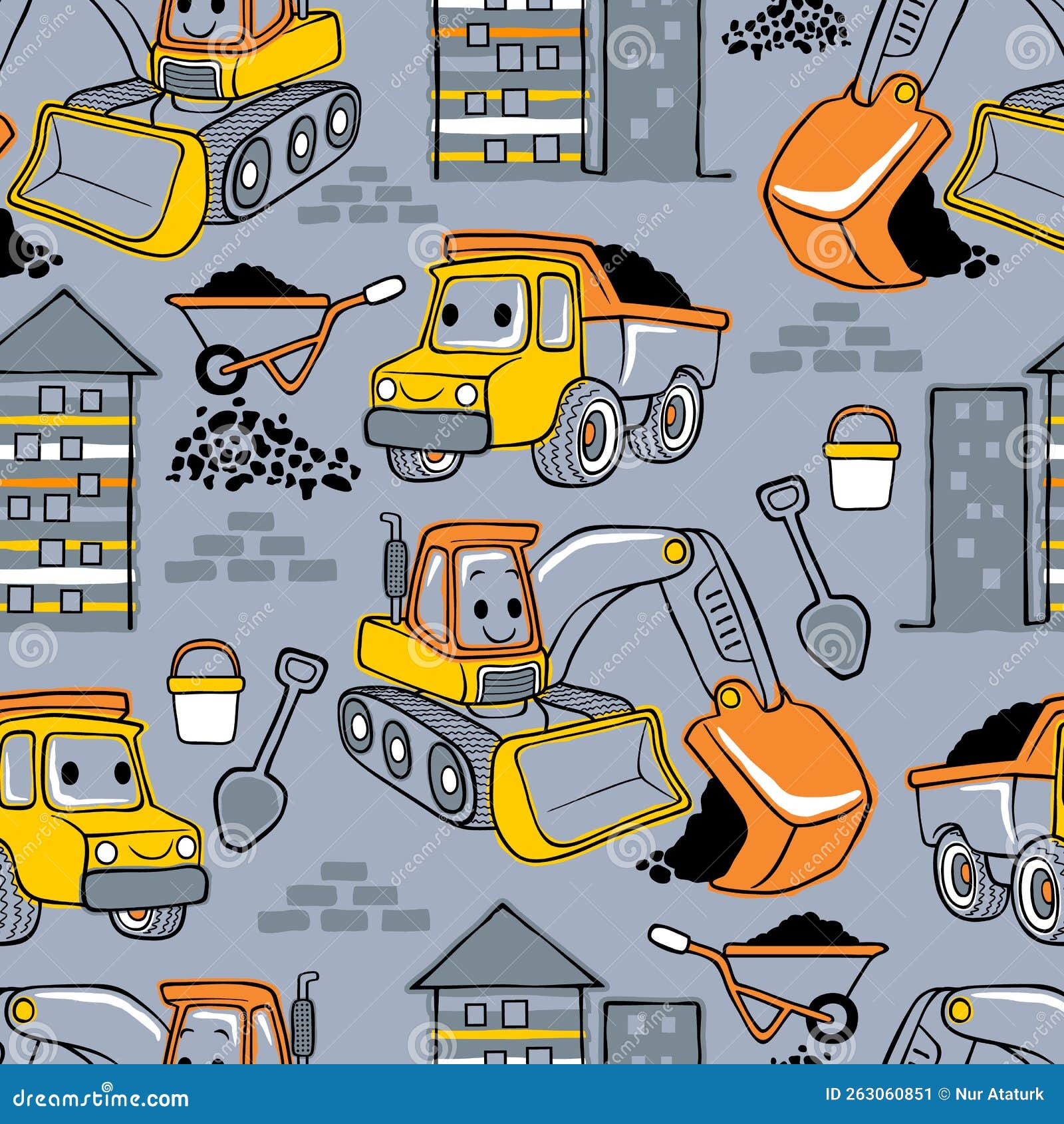 Seamless Pattern Vector of Hand Drawn Building Process with Funny ...