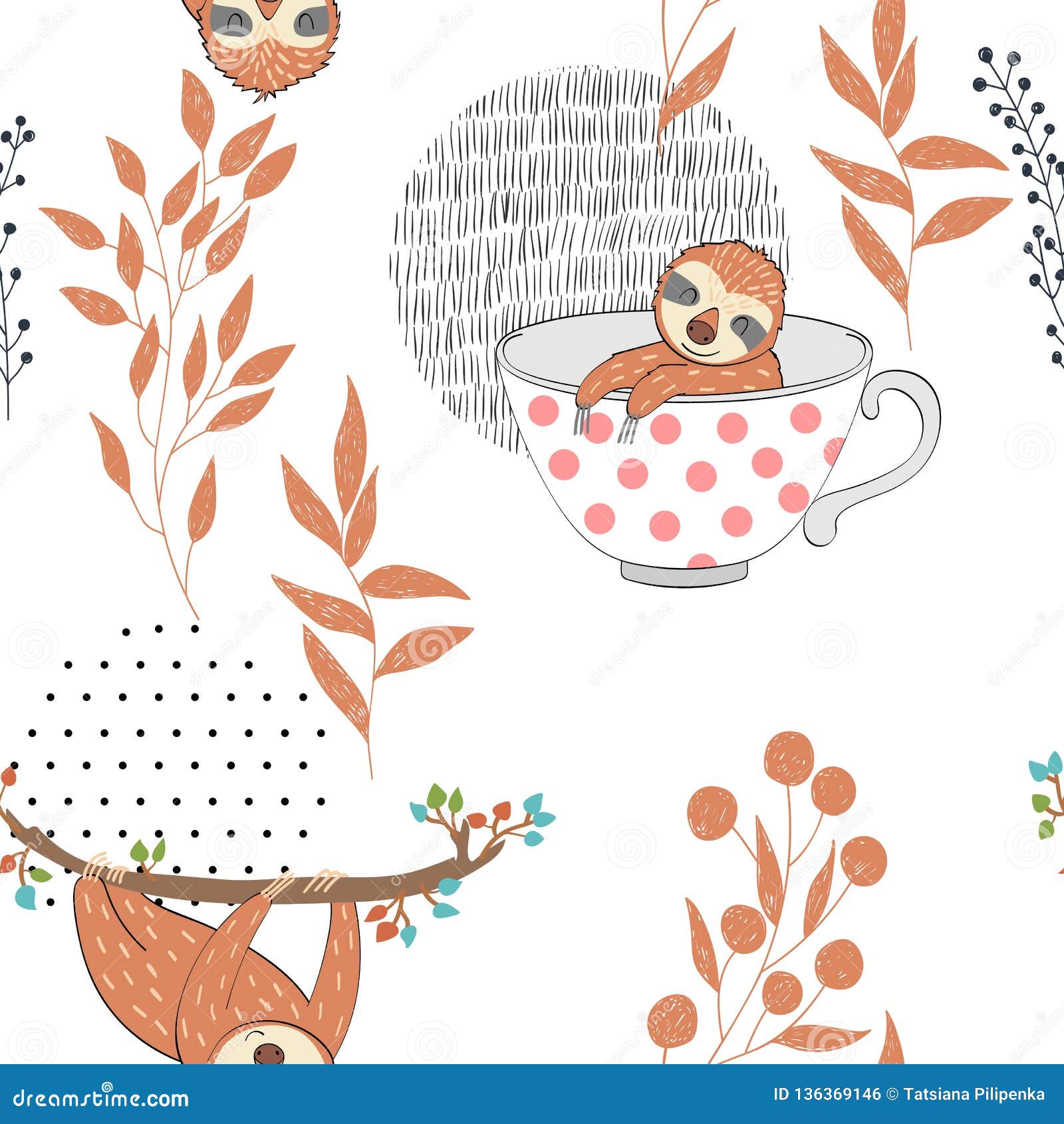 Funny Sloths. Cute Hand Drawn Lazy Animals, Funny Tropical Mammals ...