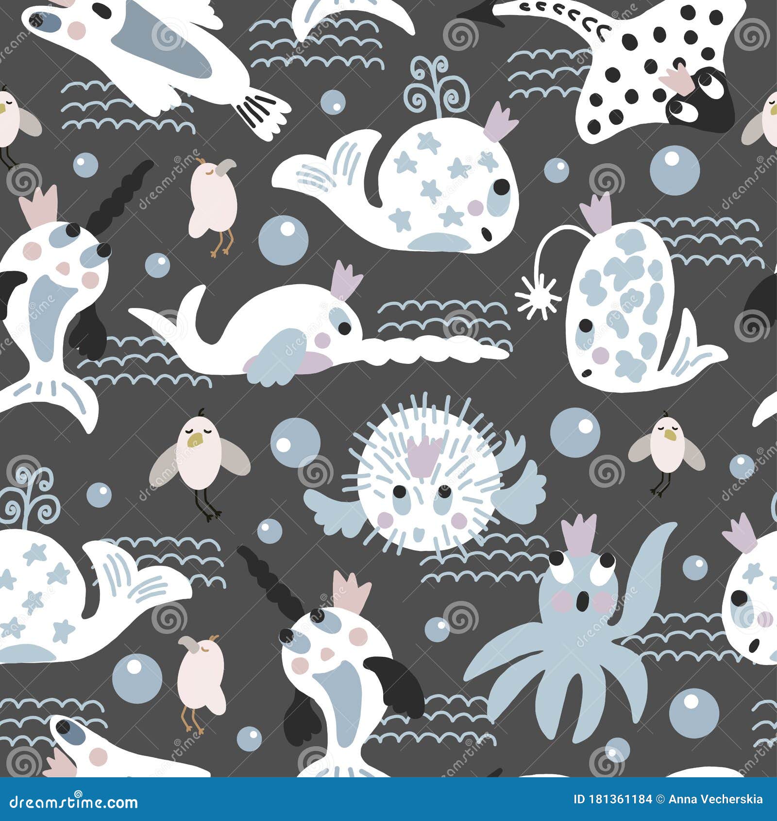 Seamless Pattern Vector Illustration. Pastel Color. Cute Cartoon. Sea ... Seamless Pattern Vector Illustration. Pastel Color. Cute Cartoon. Sea ...