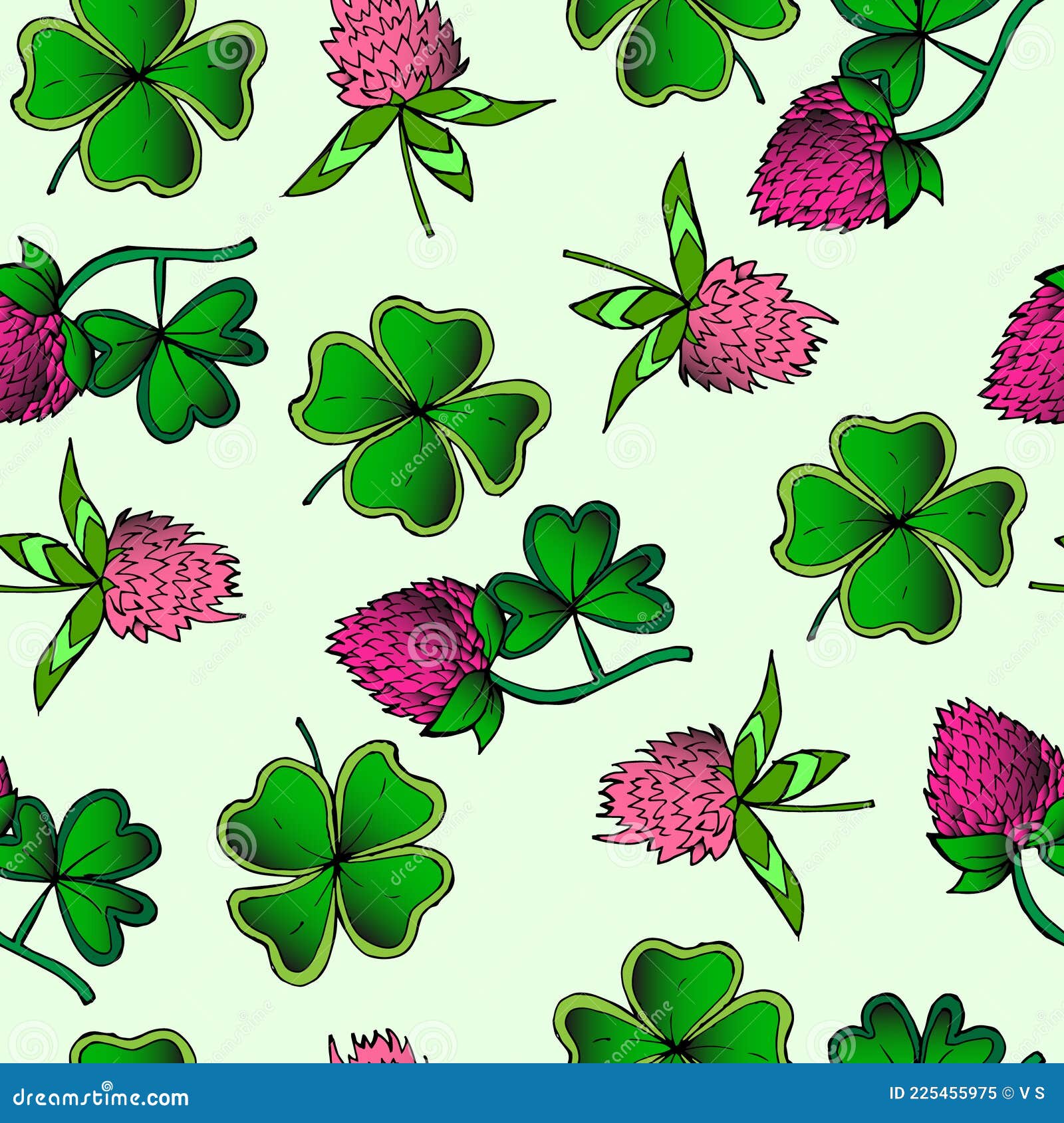 Seamless Pattern, Vector Illustration, Pink Blooming Clover with Leaves ...