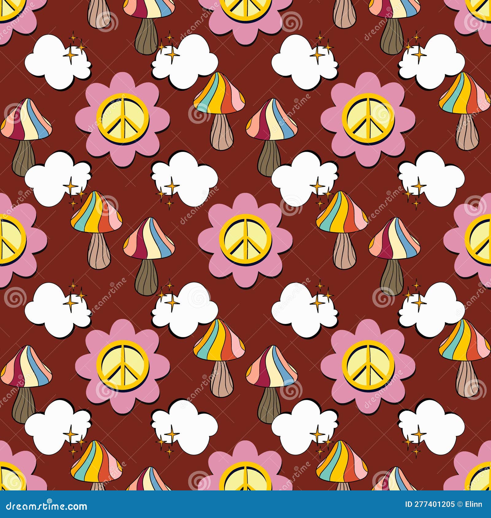 Seamless Pattern Vector Illustration, Retro 70s Symbols Stock Vector ...