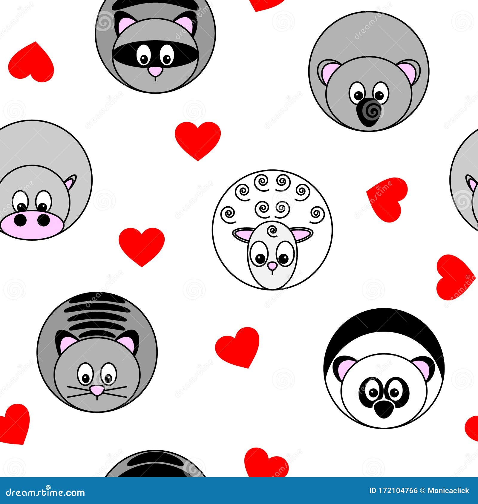 Round Animals Heads Set Cute Portraits With Text Names Cartoon ...