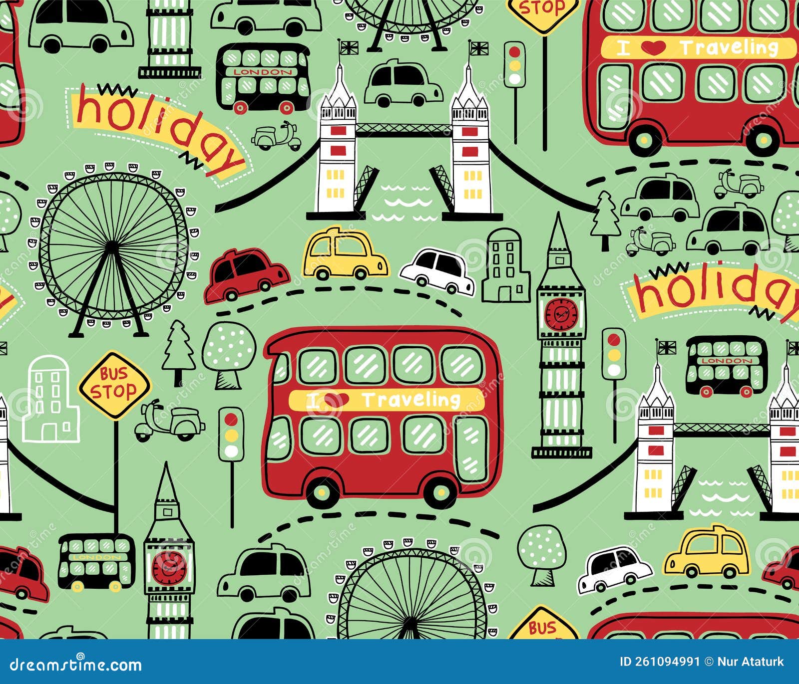 Seamless Pattern Vector with London City Elements Cartoon Stock Vector ...